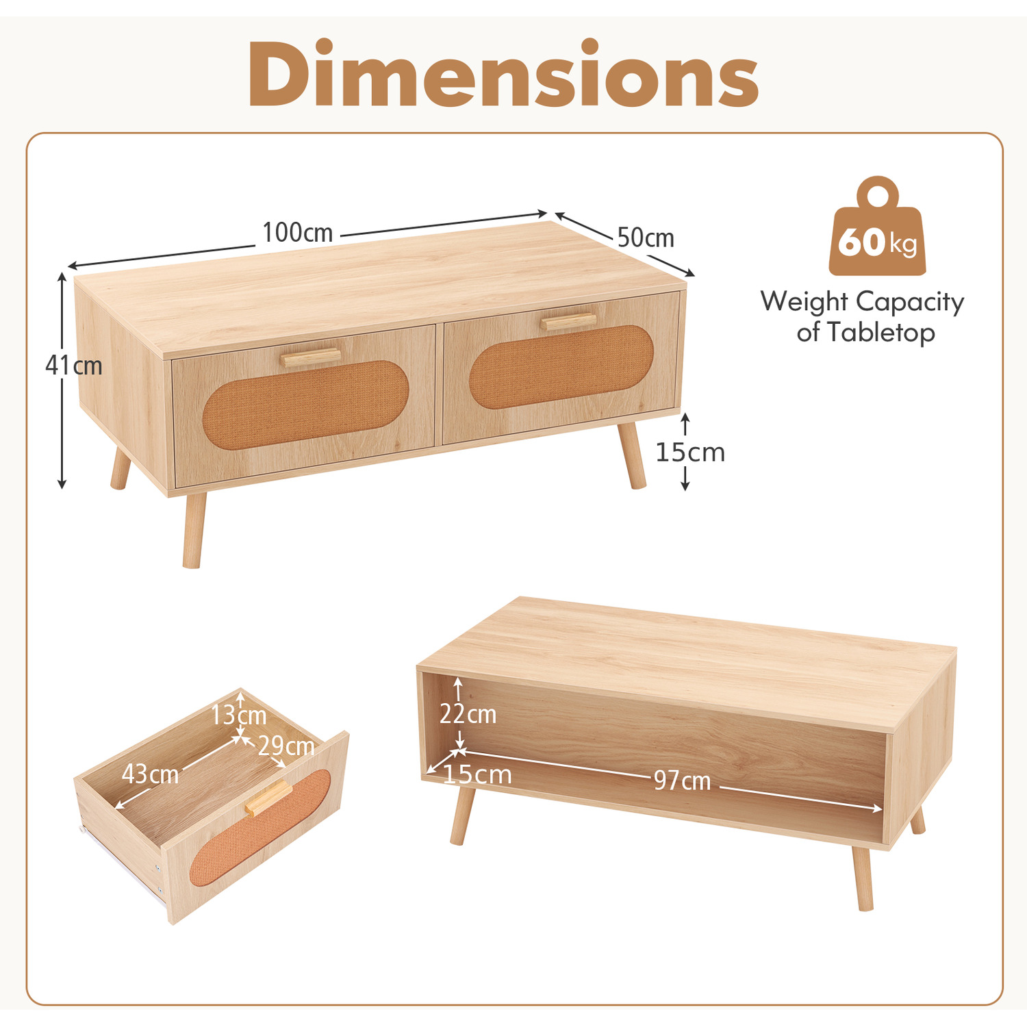 Modern Center Table Rattan Coffee Table