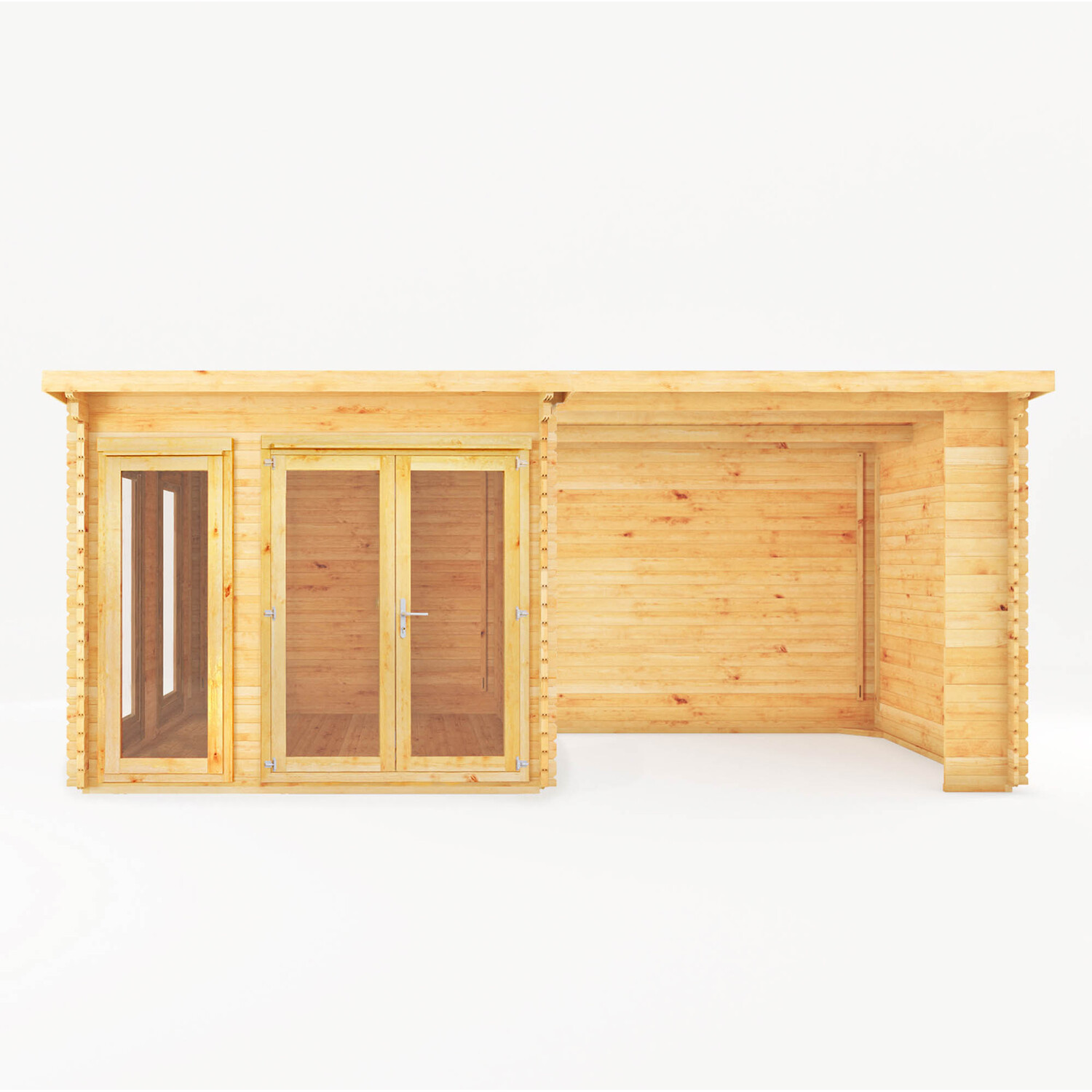 6m x 3m Wooden Log Cabin Studio with Patio Area Pent Roof - 28mm Thickness