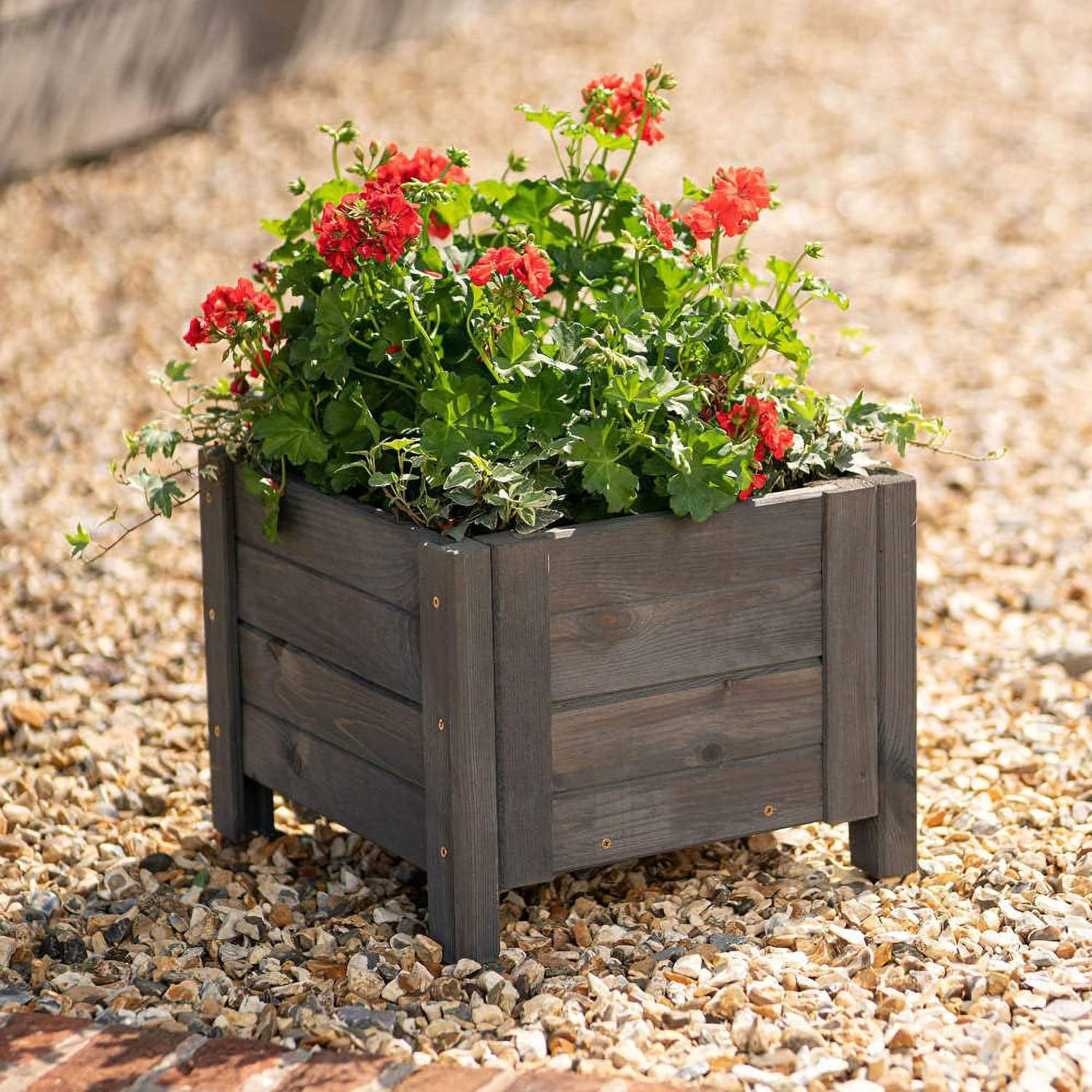 Raised Treated Pine Wood Cube Planter in Grey