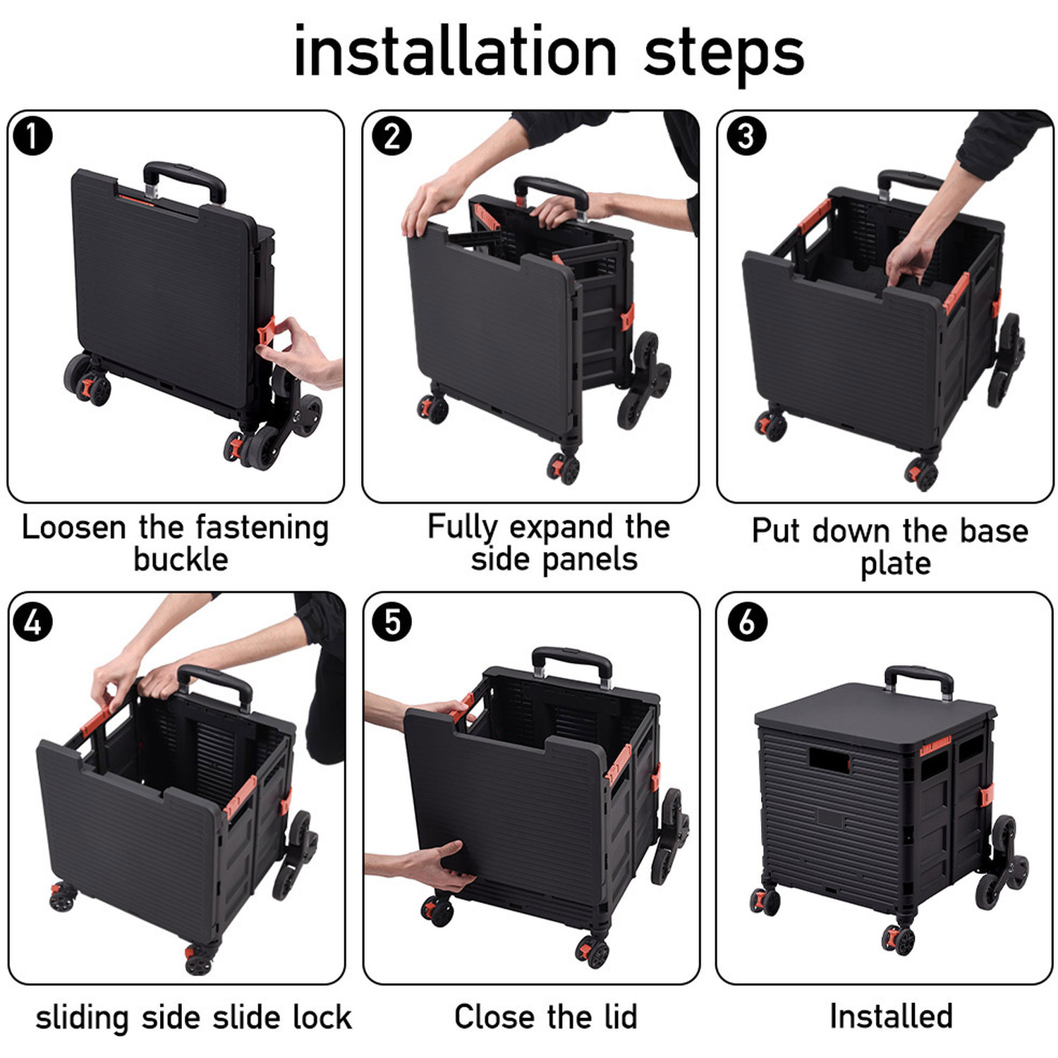 Folding Stair Climbing Shopping Trolley with Magnetic Lid and Tiltable ...
