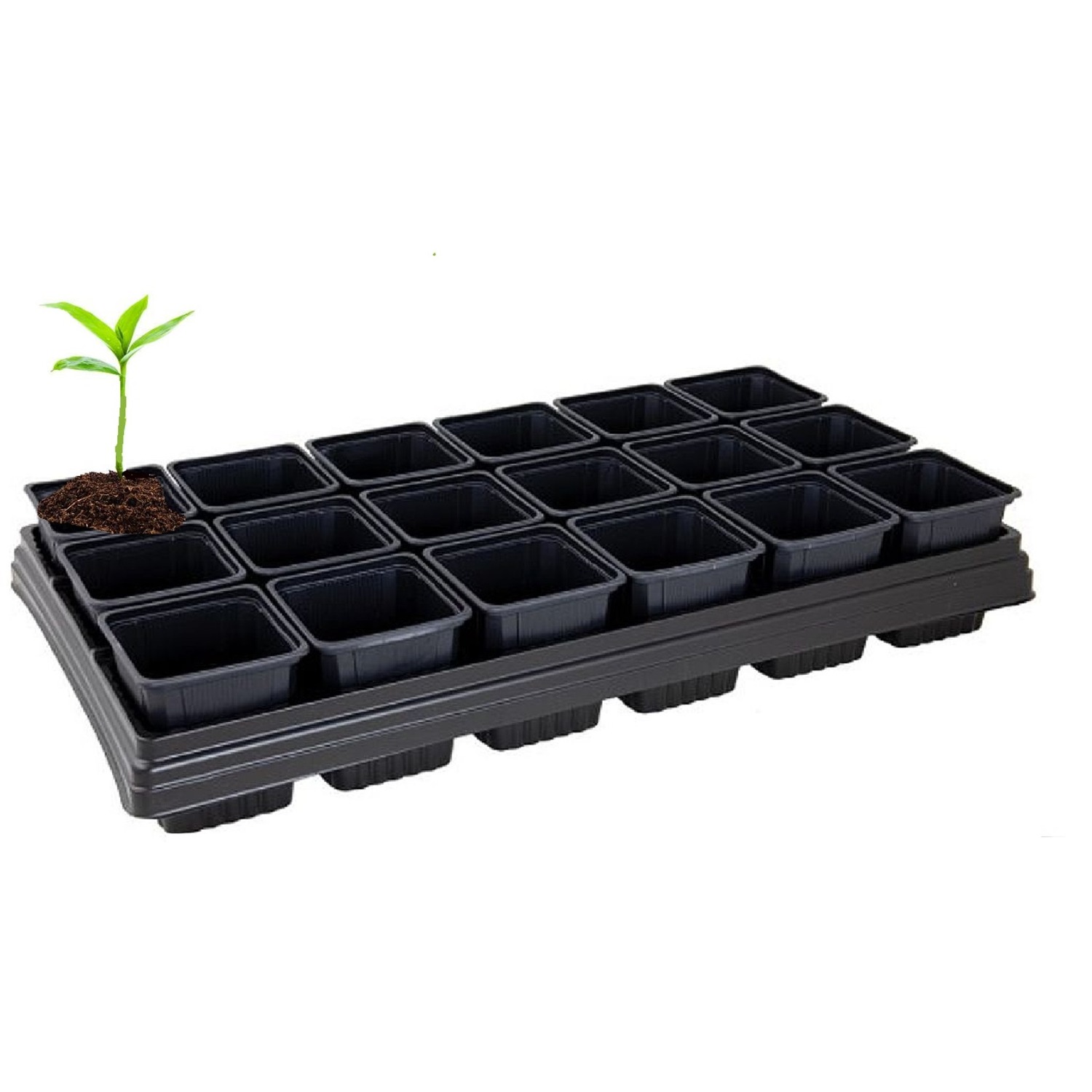 Large Growing Seed Tray and Pots 18 (9cm) Square Pots Plastic Seedling