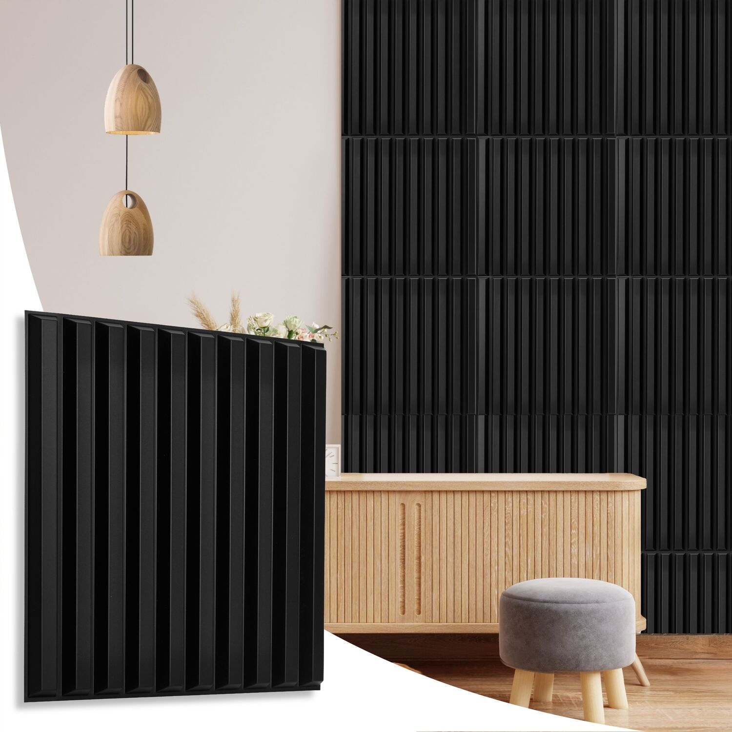 3D Wall Panels with Adhesive Included - 3D Fluted Line Design