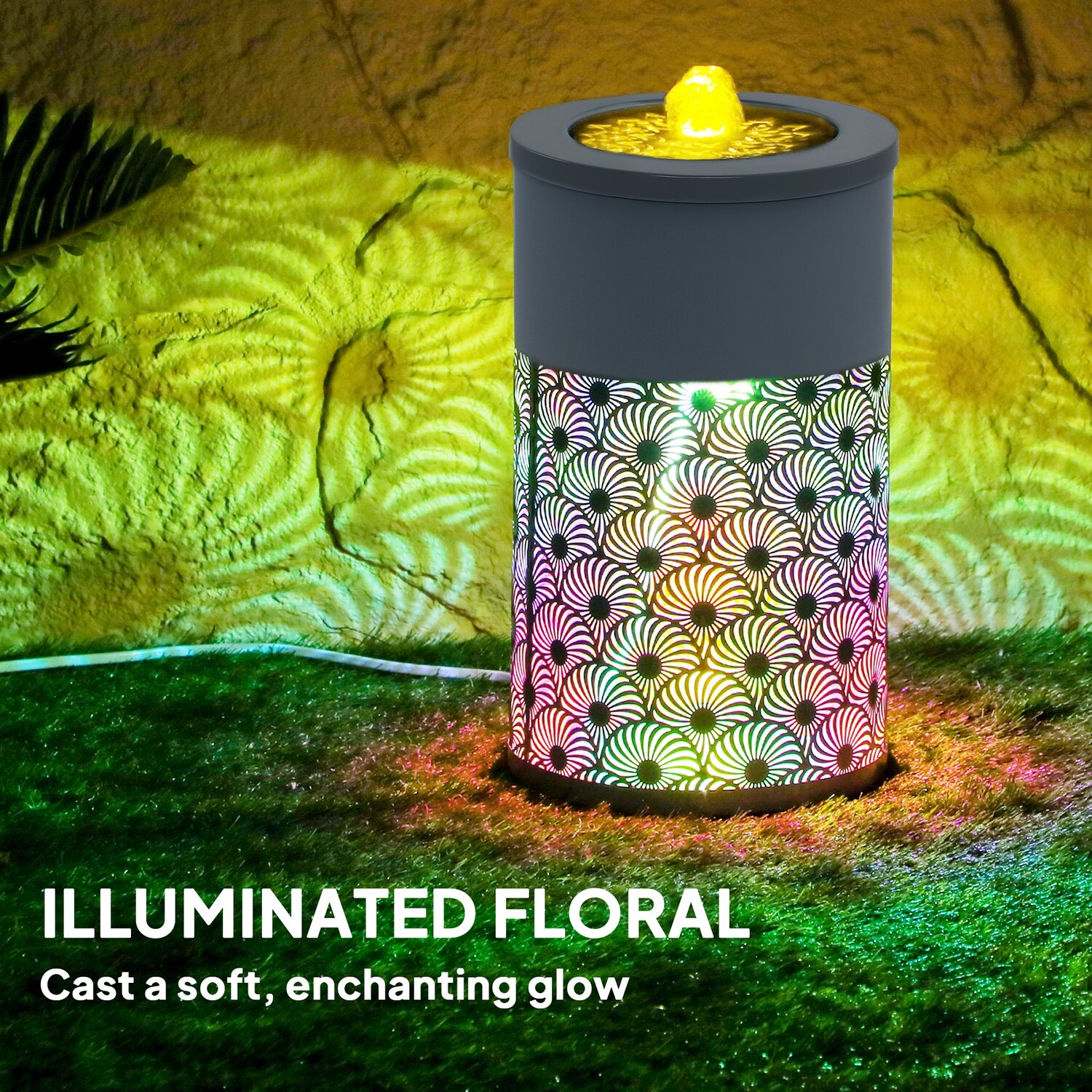 Outsunny Waterfall Fountain with LED Lights and Cut-out Design