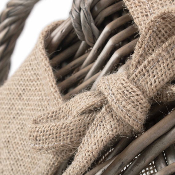 Round Hessian Lined Wicker Log Basket