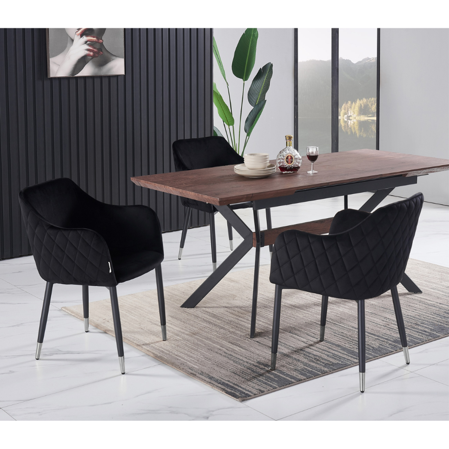Verona Blaze LUX Dining Set with a Table and 4 Velvet Chairs
