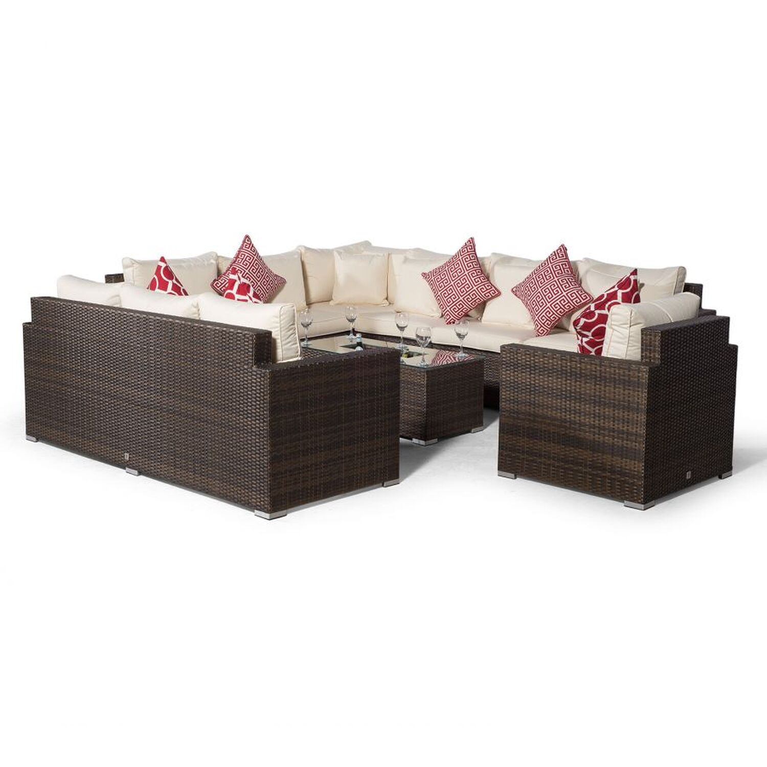 Havana 10 Seat Rattan Sofa Conversation Set w Ice Bucket Coffee Table
