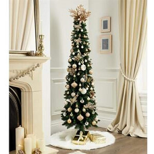 Green Pencil Slim Artificial Christmas Tree with Solid Metal Stand