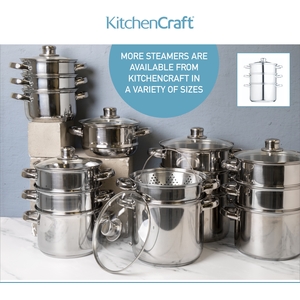 KitchenCraft Stainless Steel Three Tier Steamer, 22cm