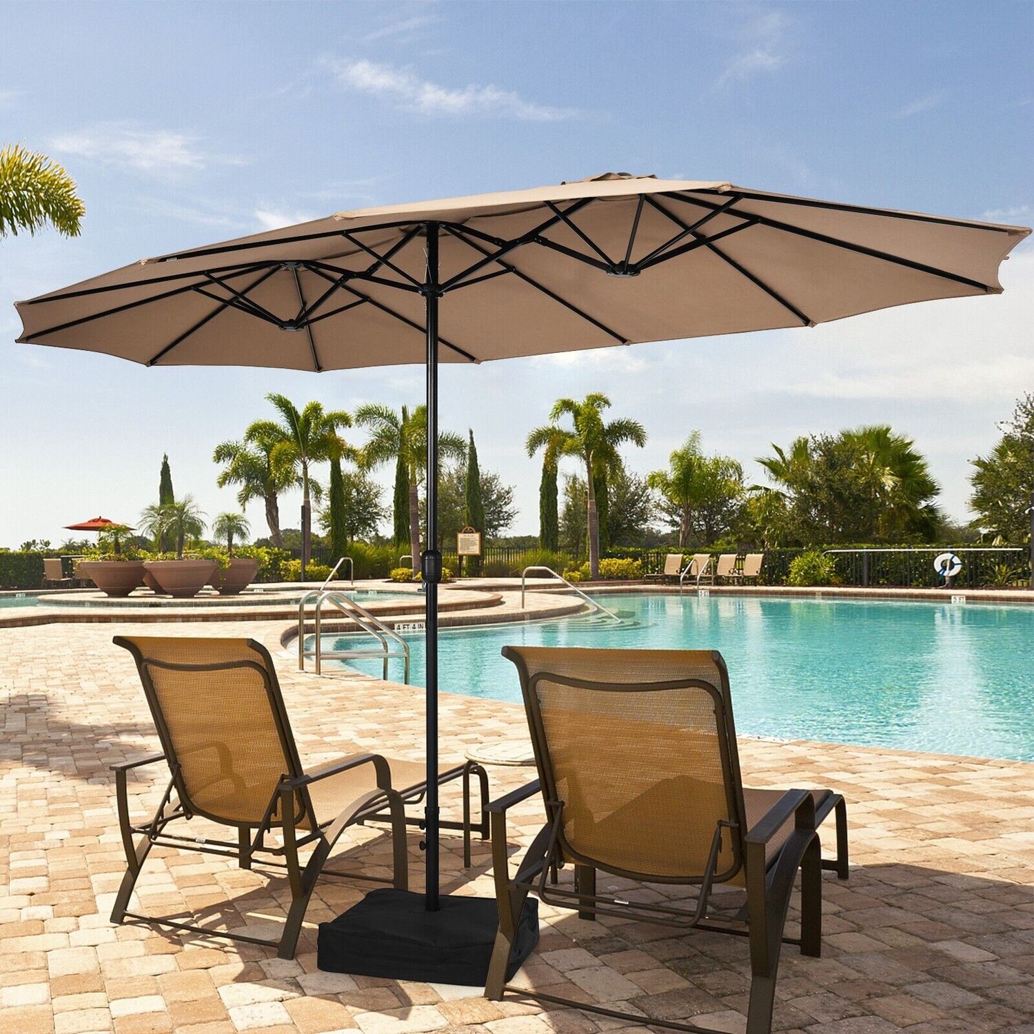 12-Rib Twin Extra-Large Sun Parasol with Base