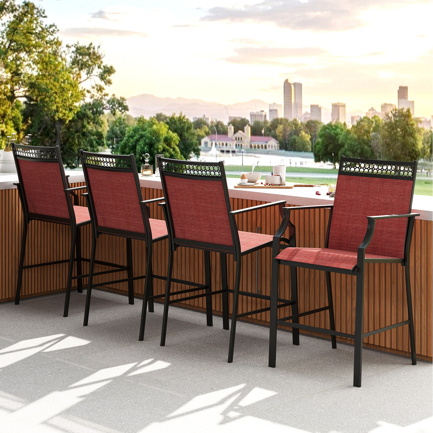 Outdoor Bar Stool Patio Chair Set of 2
