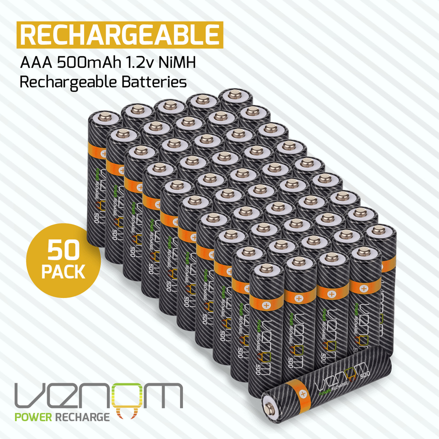500mAh Rechargeable AAA Batteries (50-Pack)