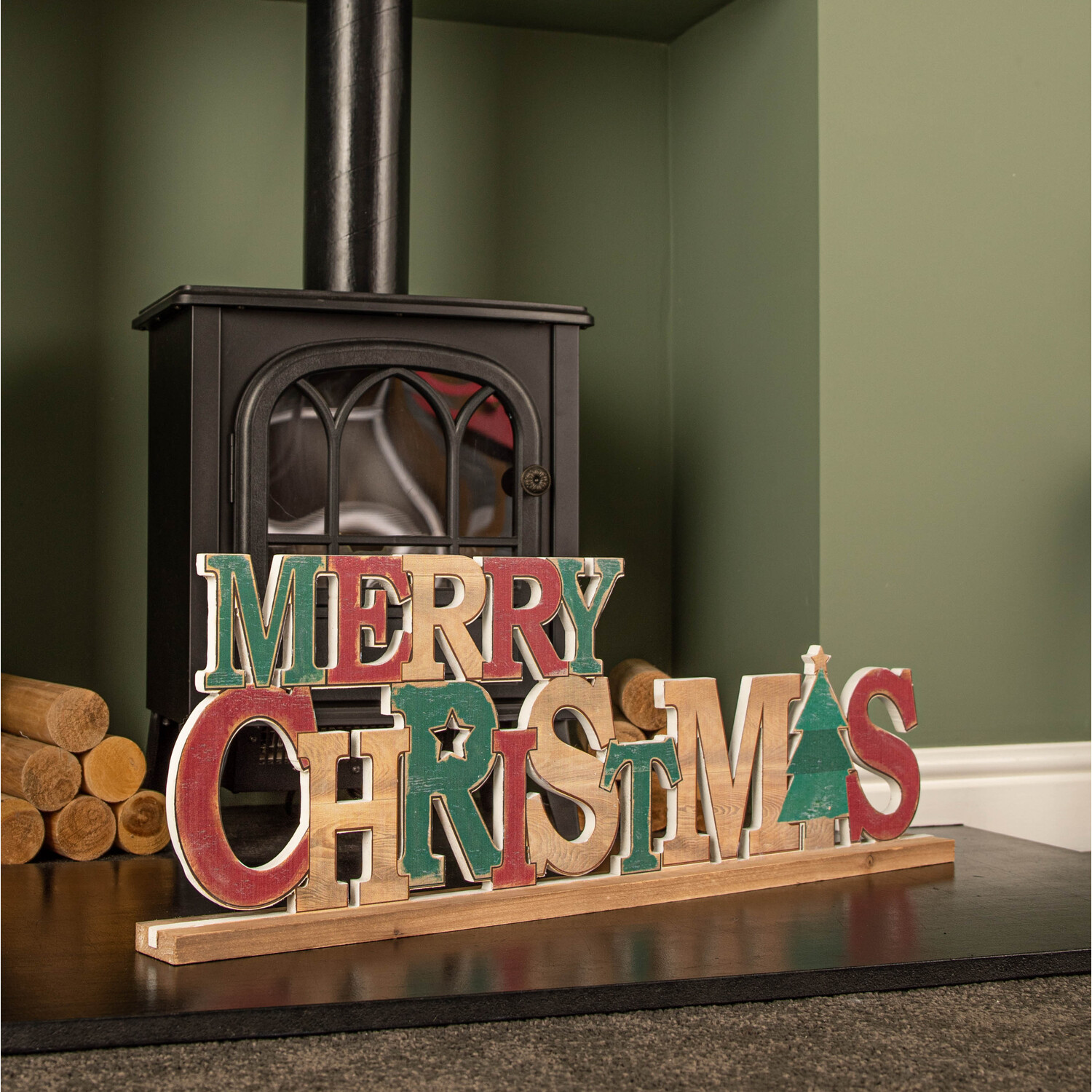 Wooden Merry Christmas Table Top Sign