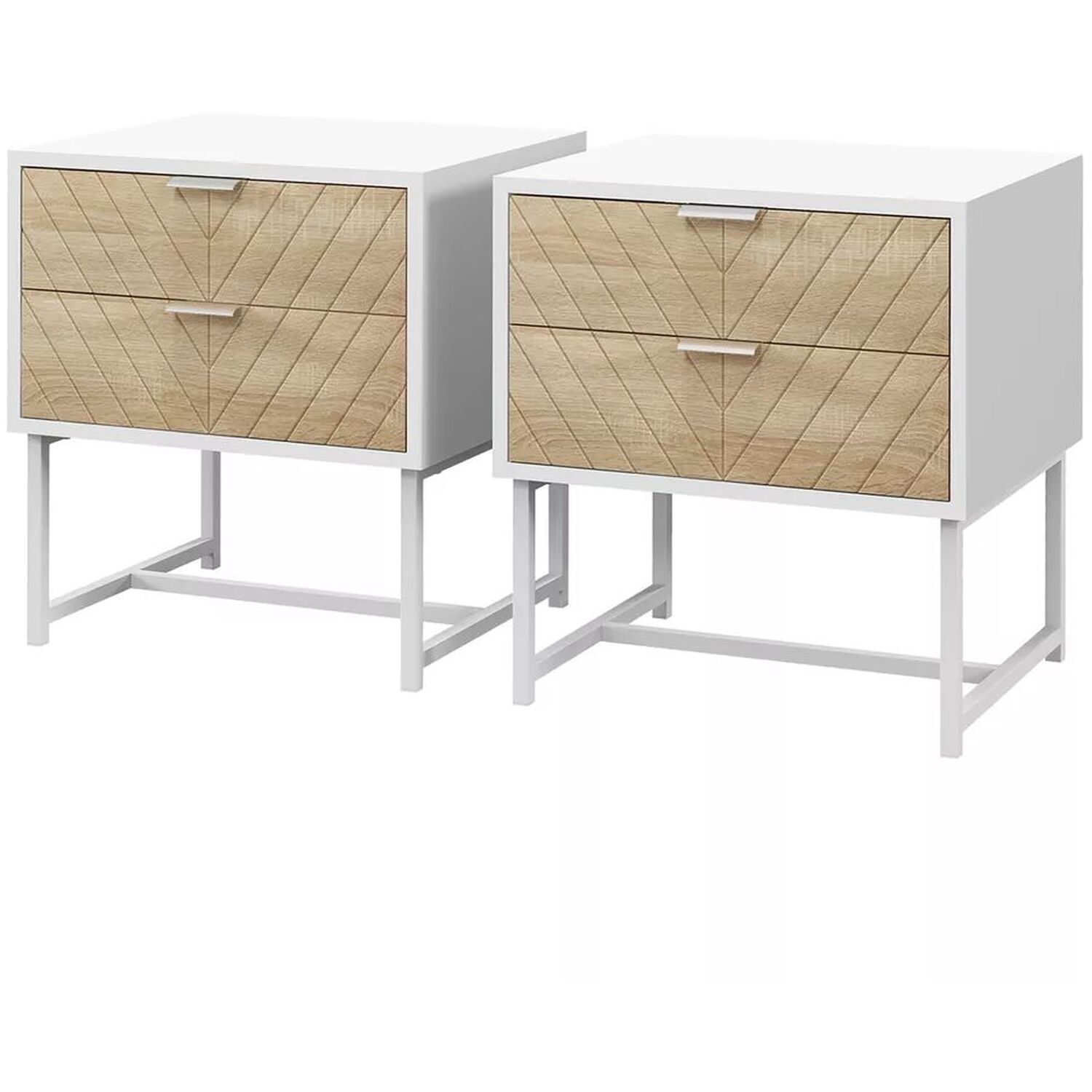 Set of 2 Natural Chevron Wood Bedside Tables