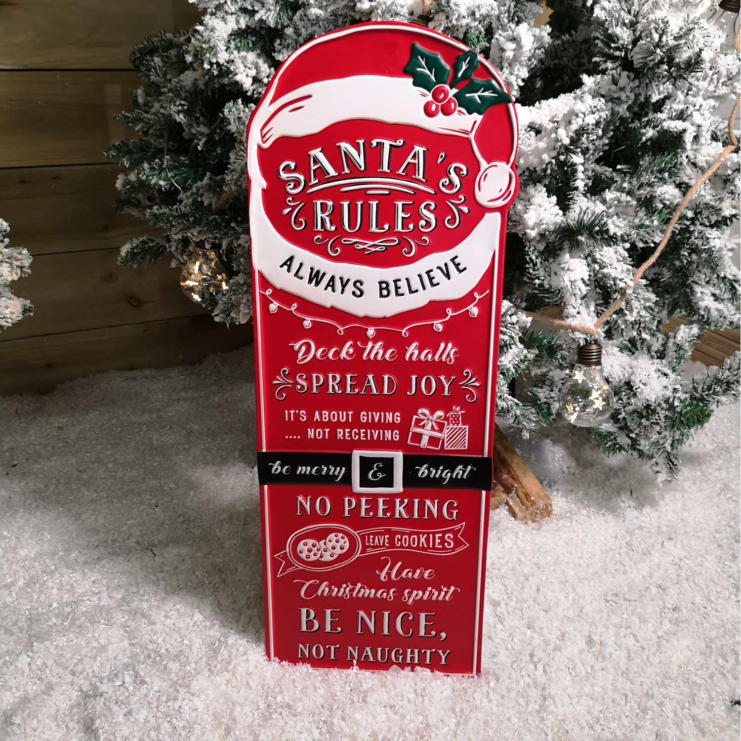 Metal Santa's Rules Sign Hanging Christmas Decoration