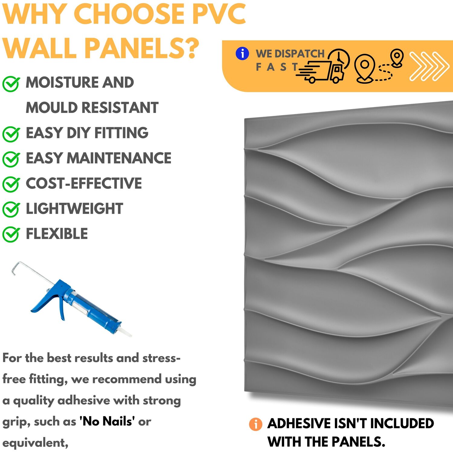 3D Wall Panels with Adhesive Included - Wavy Wave Effect