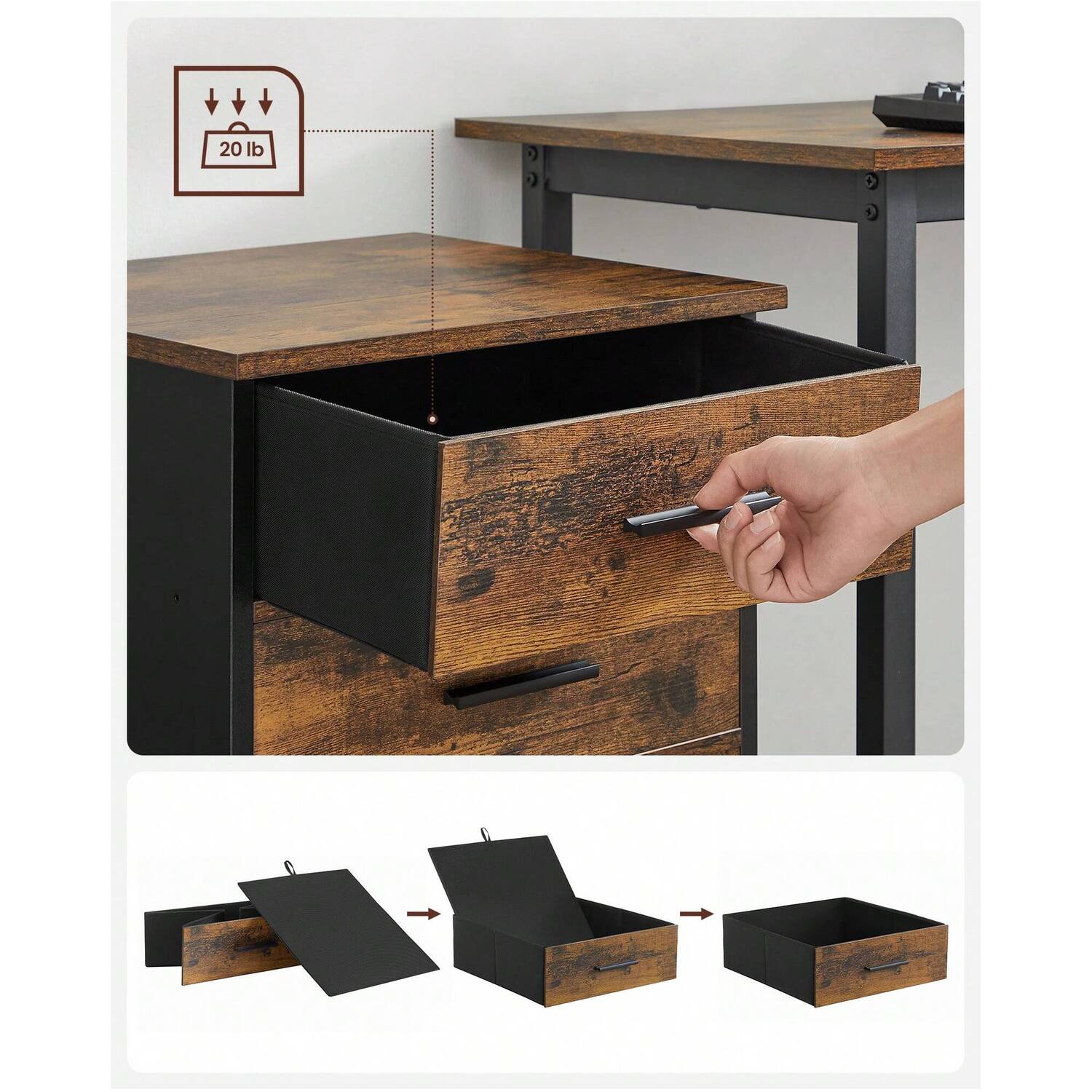 VASAGLE Rolling File Cabinet with 3 Drawers