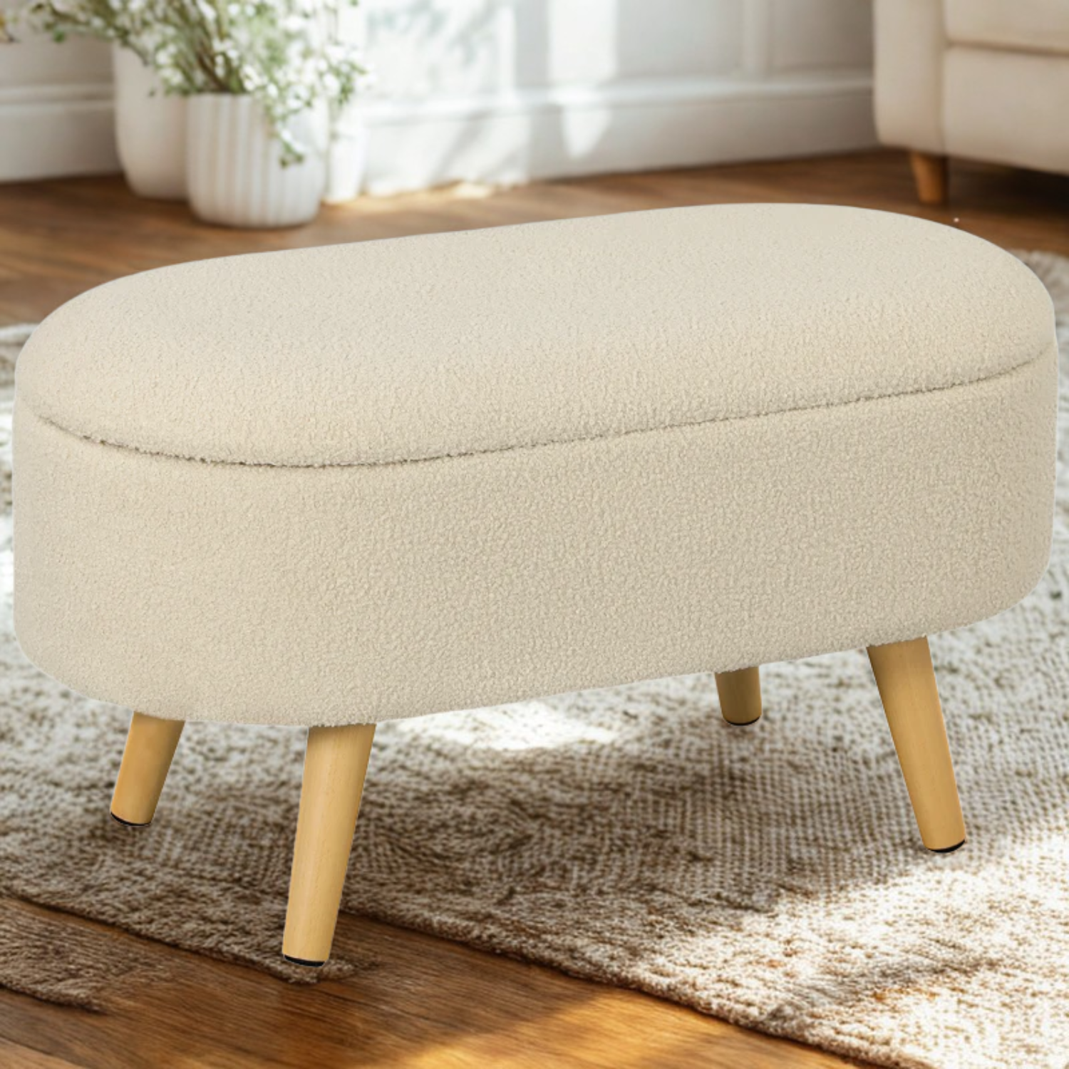 Soft Fleece Round Ottoman Footstool With Storage