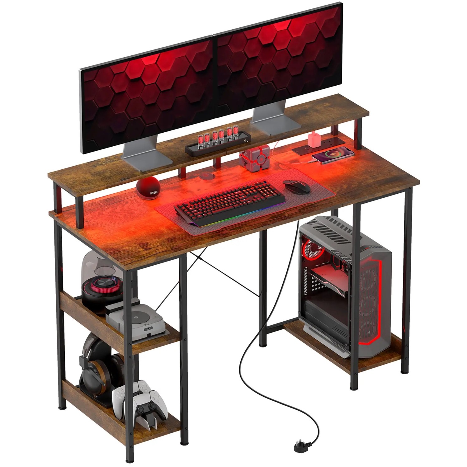 Industrial 120CM Computer Desk With USB Outlets, LED Lights, and ...