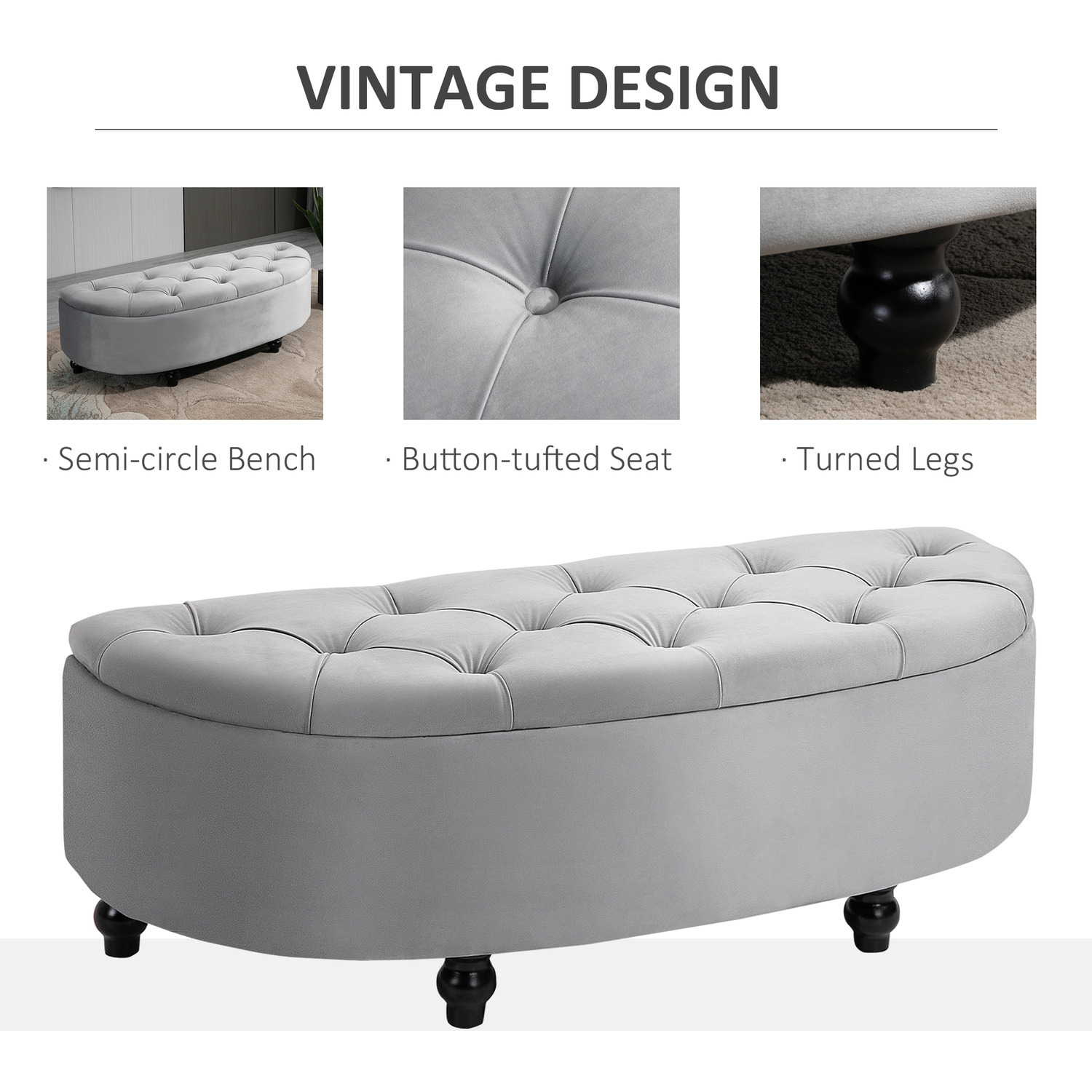 HOMCOM Semi-Circle Bed End Bench Ottoman with Storage