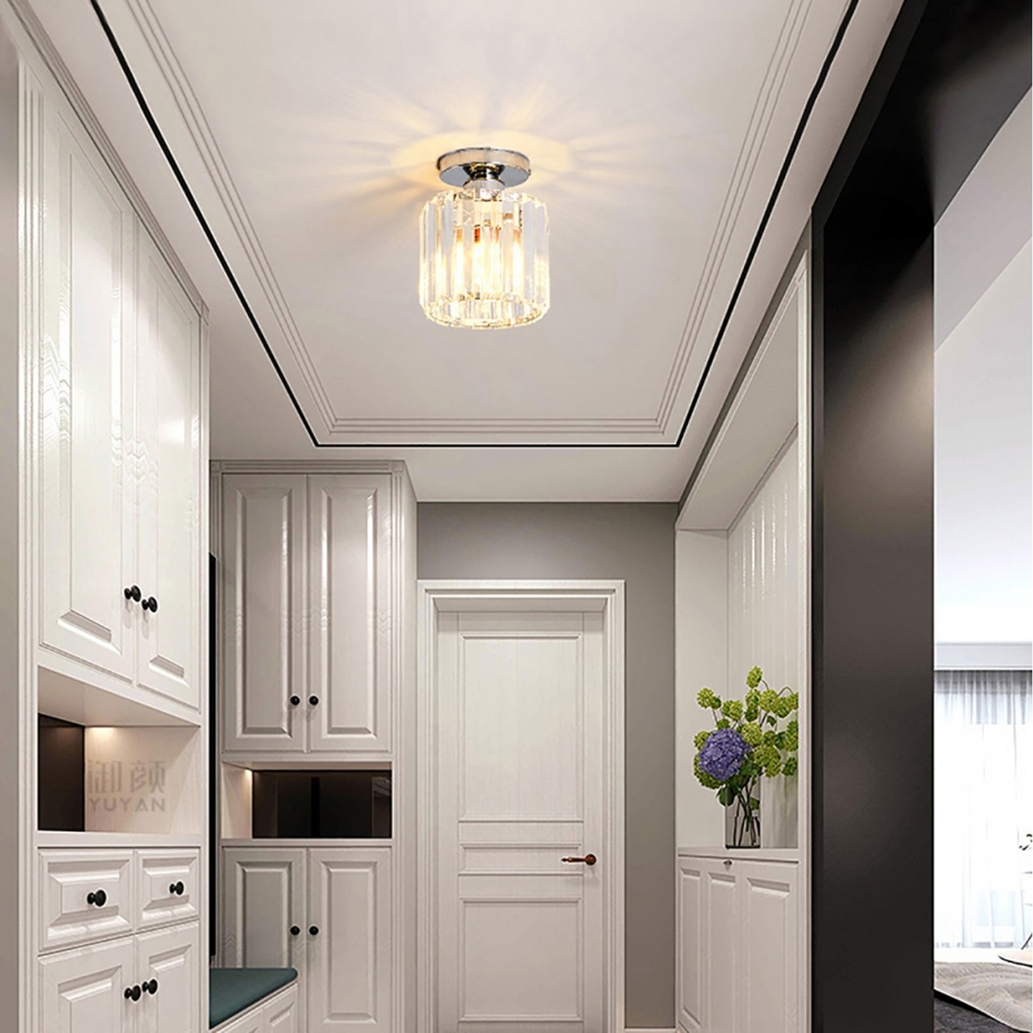 Genuine K9 Crystal Hallway Flush Ceiling Light