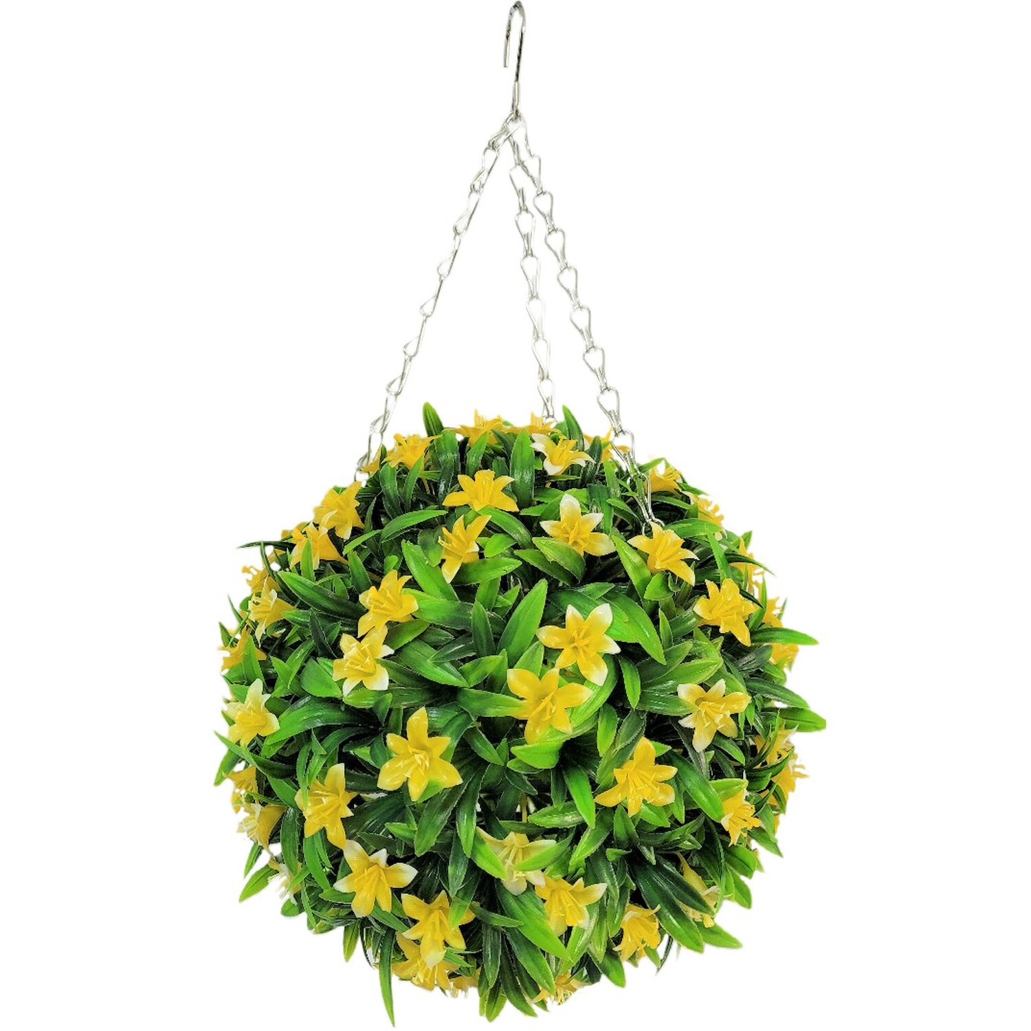 Best Artificial 28cm Yellow Lily Hanging Basket Flower Topiary Ball