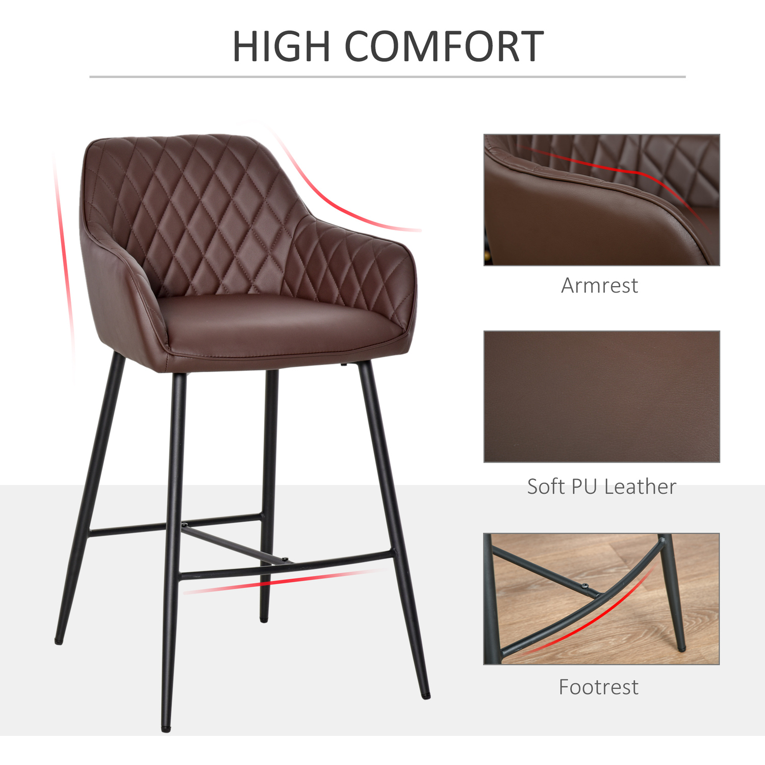 HOMCOM Retro Bar Chairs Set of 2