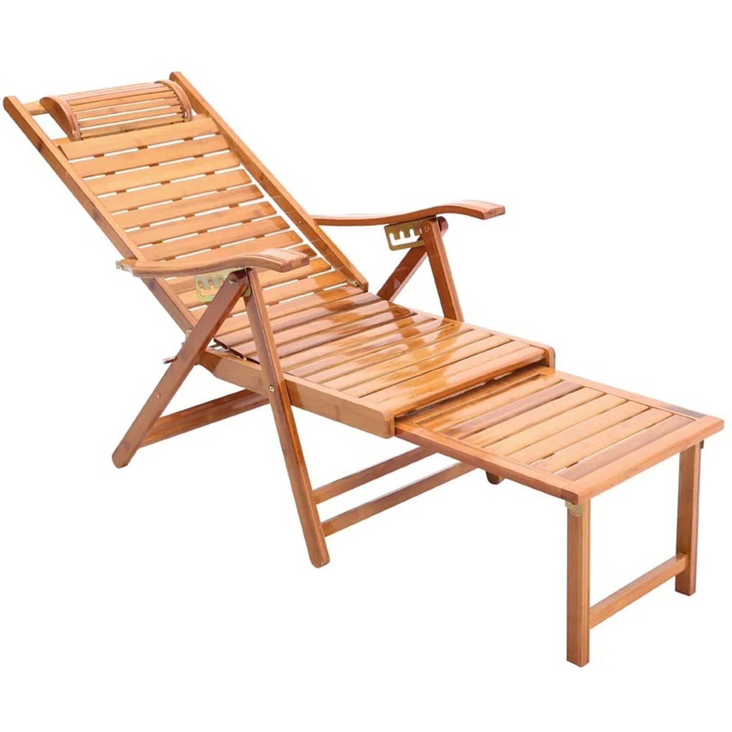 Bamboo Foldable Recliner Lounge Chair with Retractable Footrest