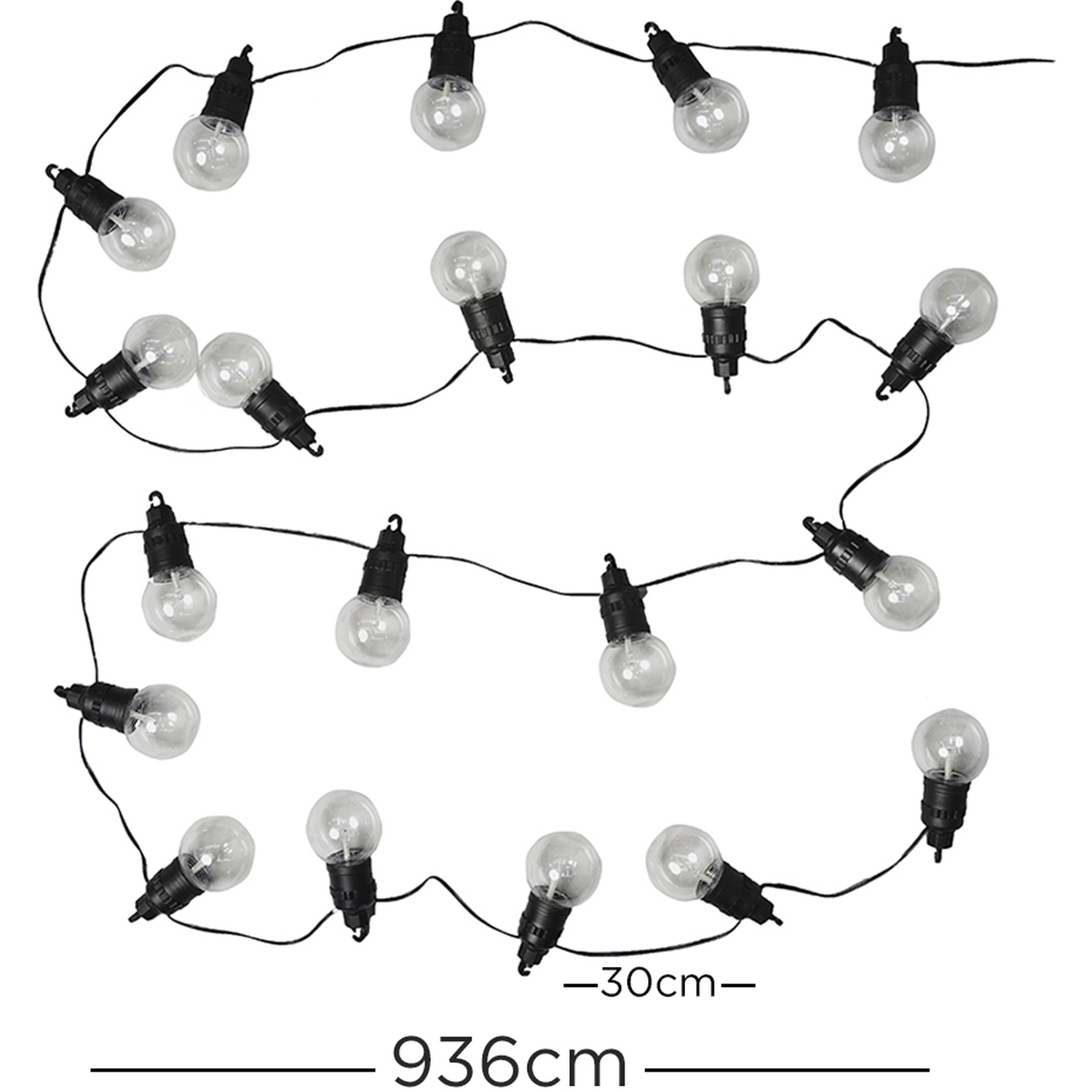 Festoon 20 Set Black Outdoor String Festoon Light Warm White 9M
