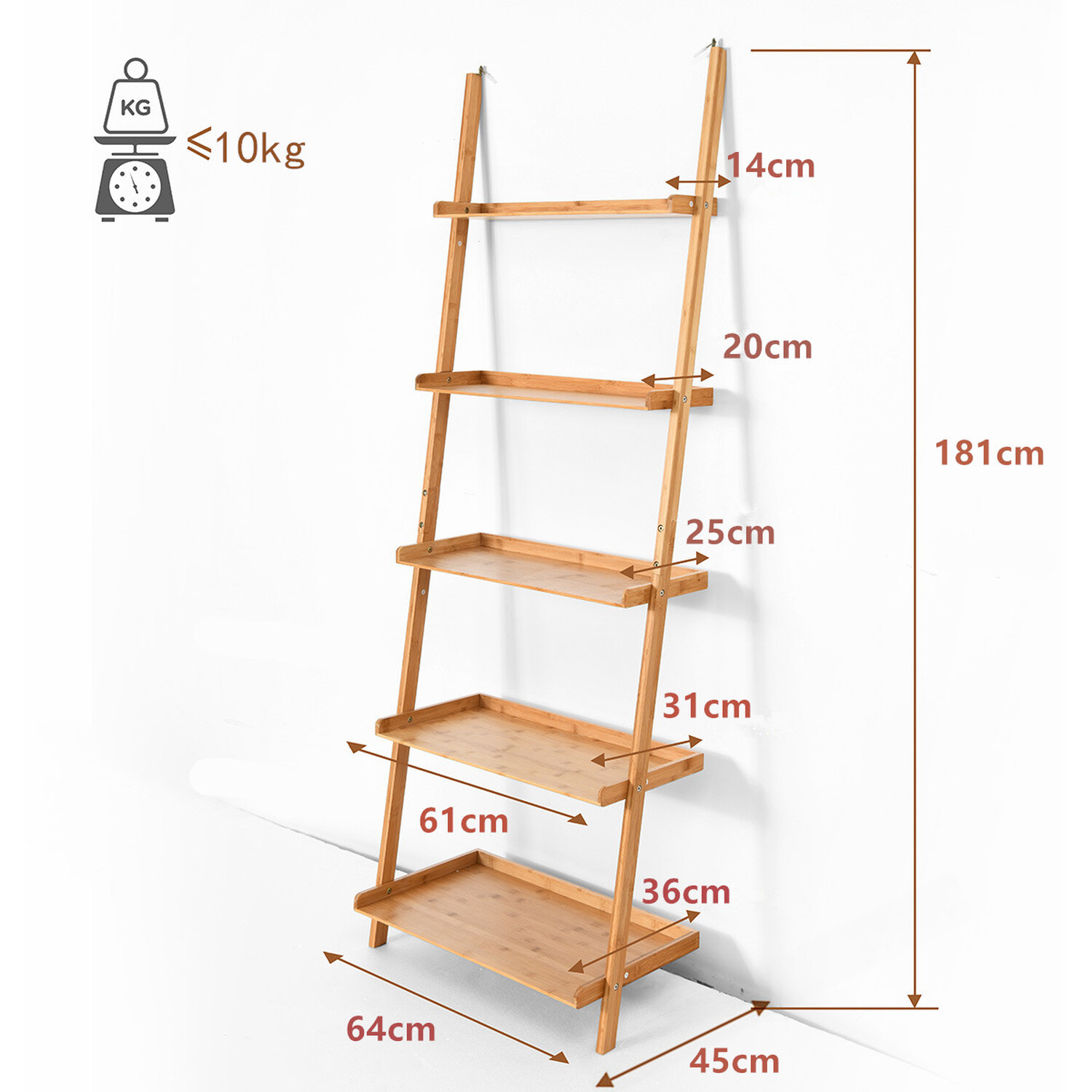 5-Tier Ladder Shelf Display Shelving-Natural