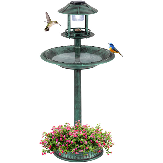 3-in-1 Pedestal Bird Feeder Solar Lighted Bird Bath