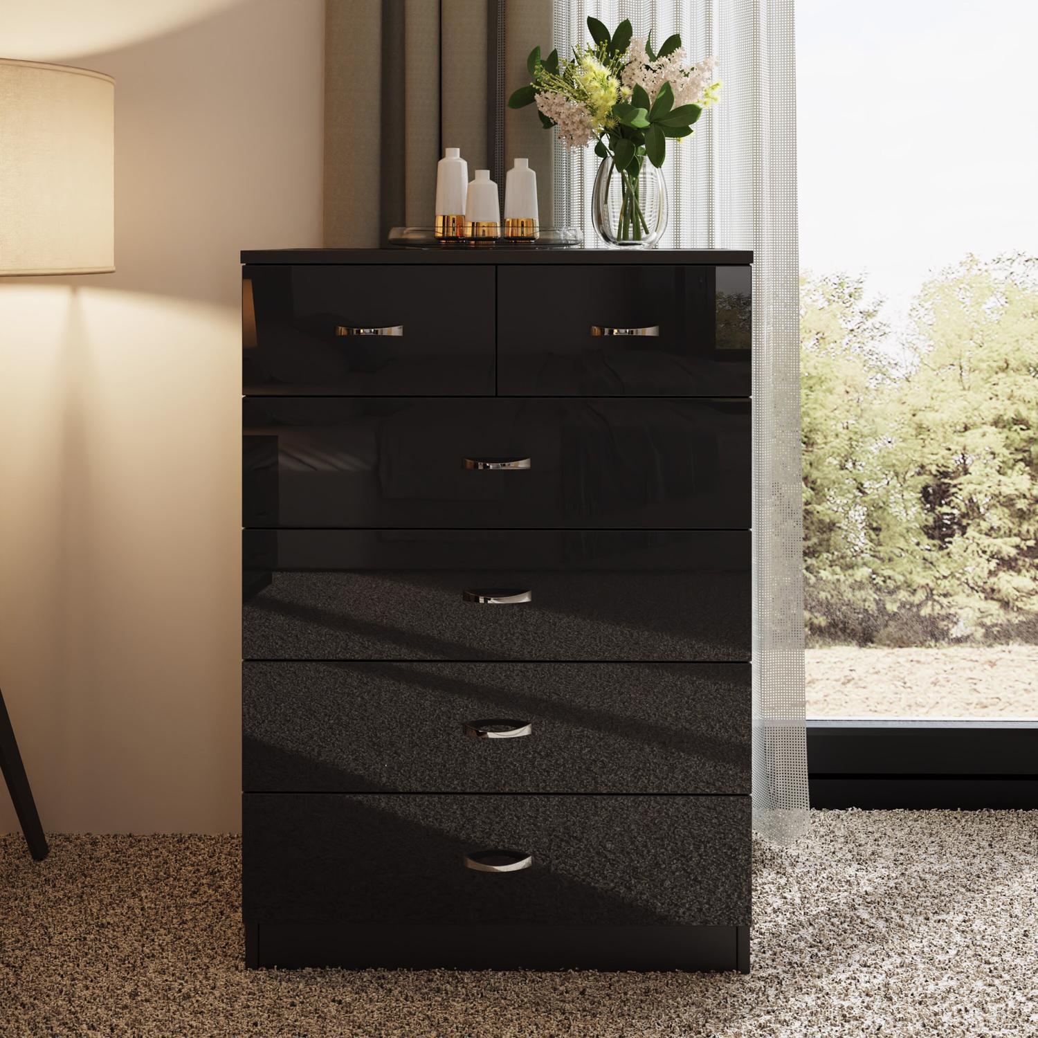 High Gloss Large 6 Drawer Chest Of Drawers