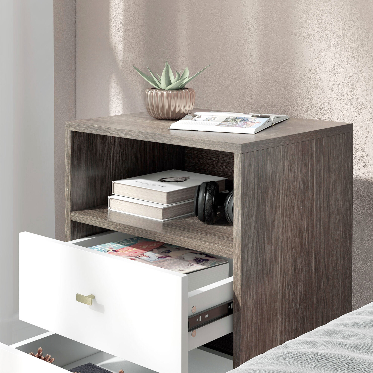 HOMCOM Bedside Tables Set of 2 with 2 Drawers Open Cubby