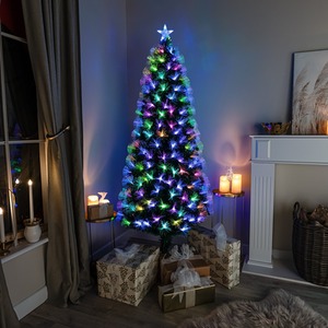 4ft Green Fibre Optic Xmas Tree with Multi Coloured Lights