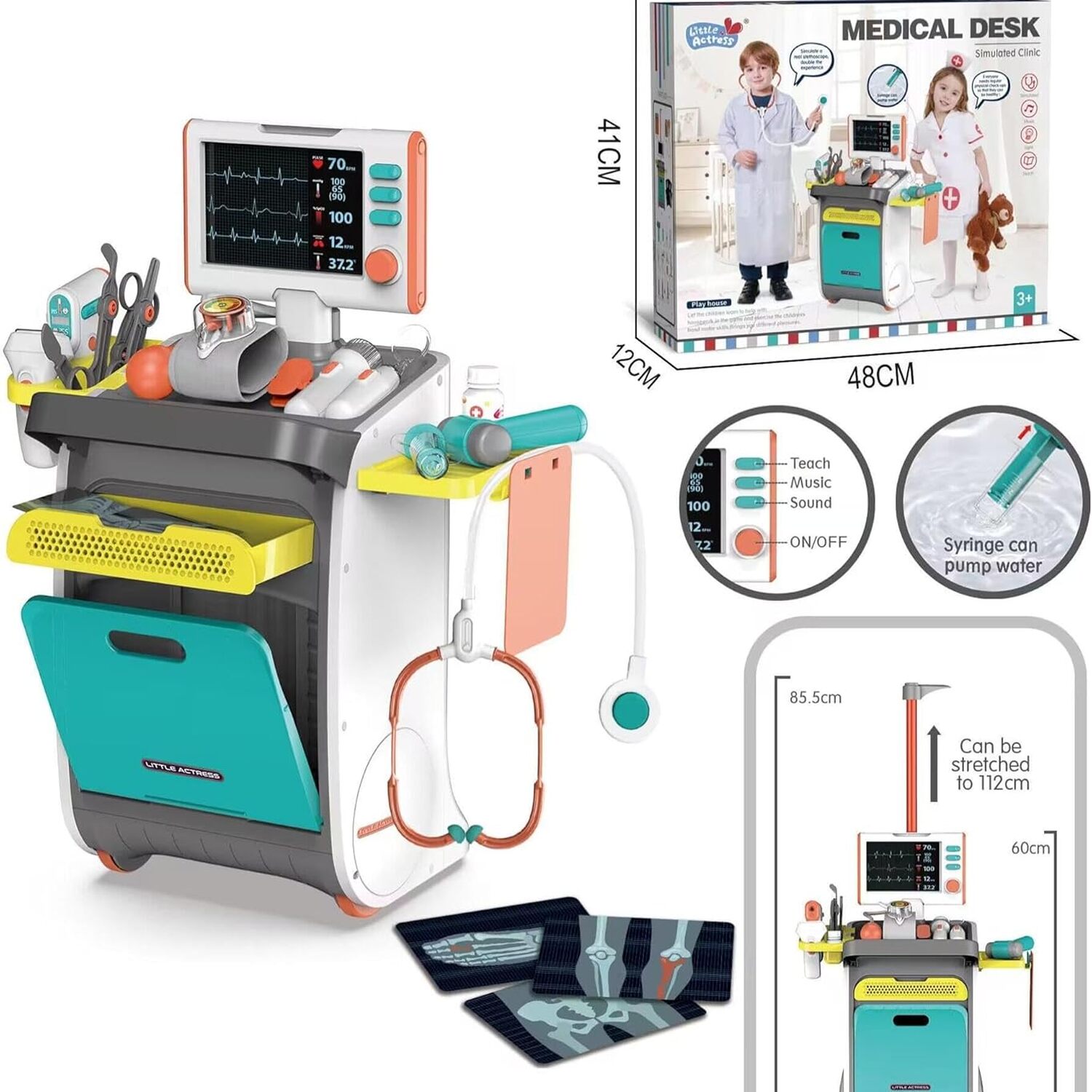 Kids Doctor Trolley Pretend Medical Healthcare Playset