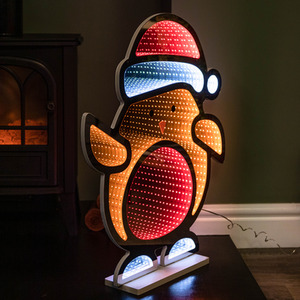 Light up Robin in Santa Hat Christmas Infinity Decoration with LEDs