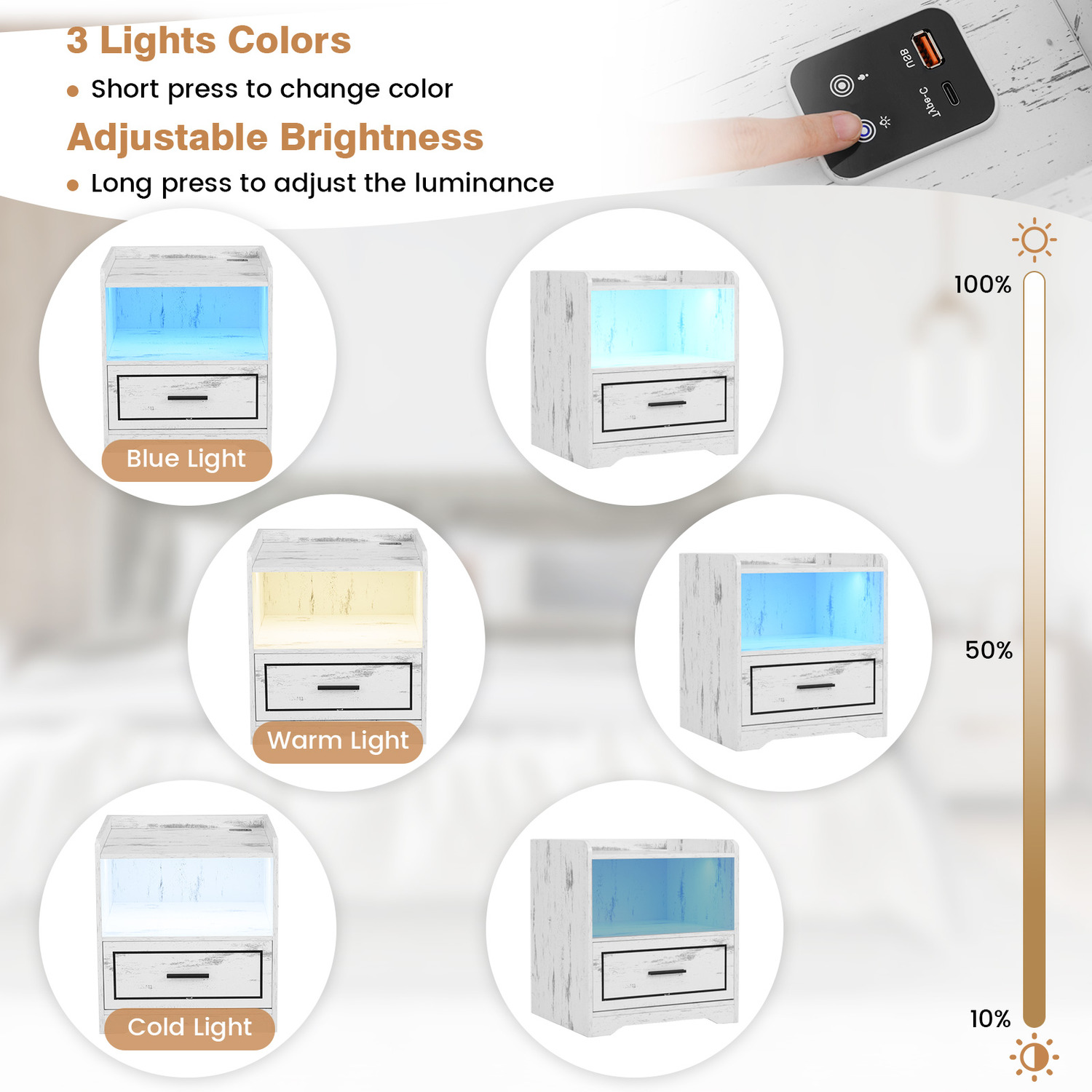Smart Bedside Table with Adjustable Light
