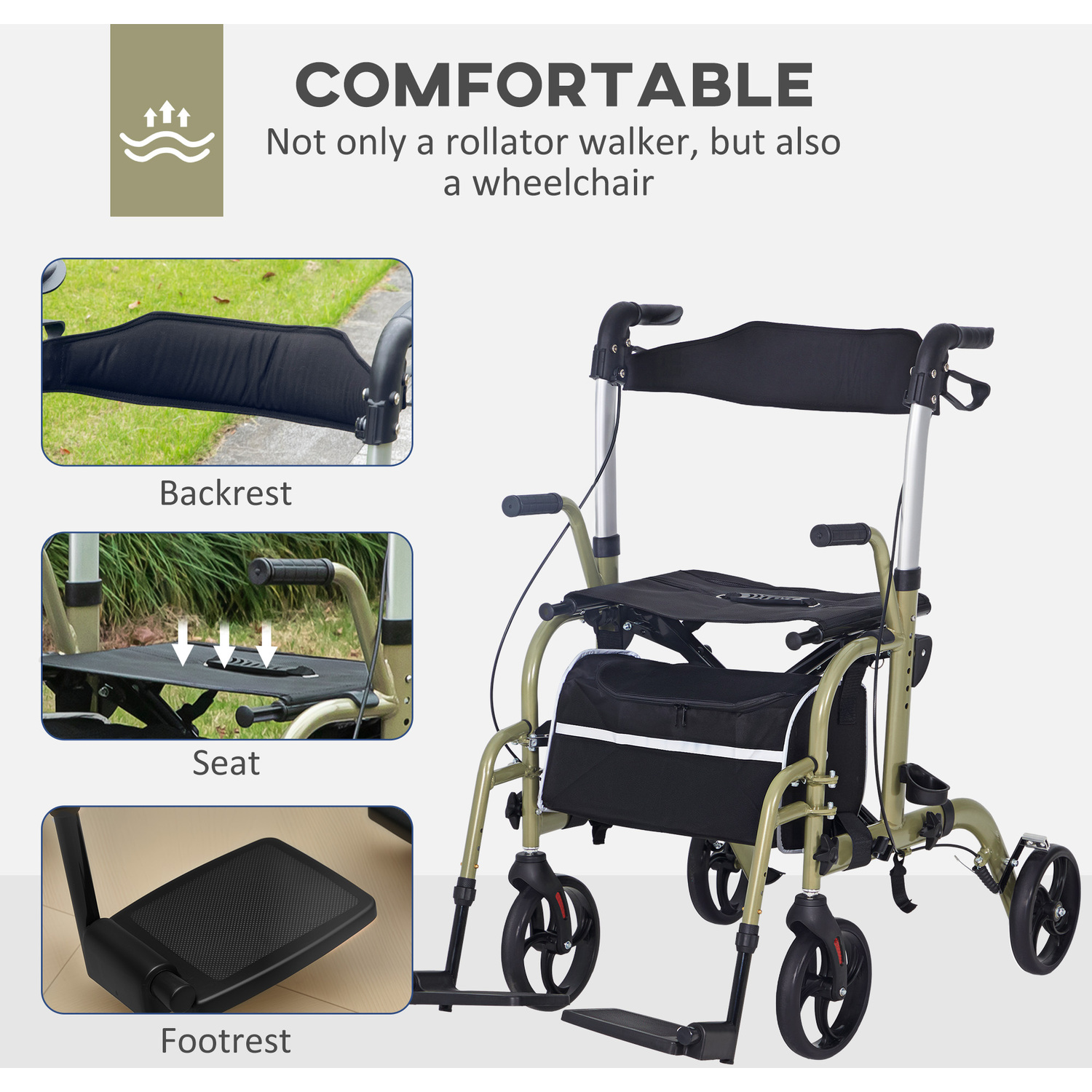 HOMCOM 2 in 1 Wheelchair Folding Rollator Walker with Seat