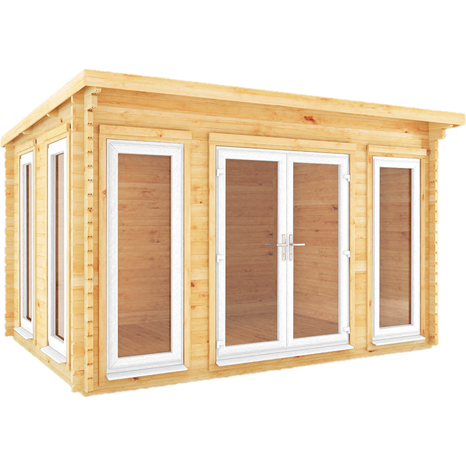 4m x 3m Wooden 44mm Log Cabin with UPVC Doors and Windows Pent Roof