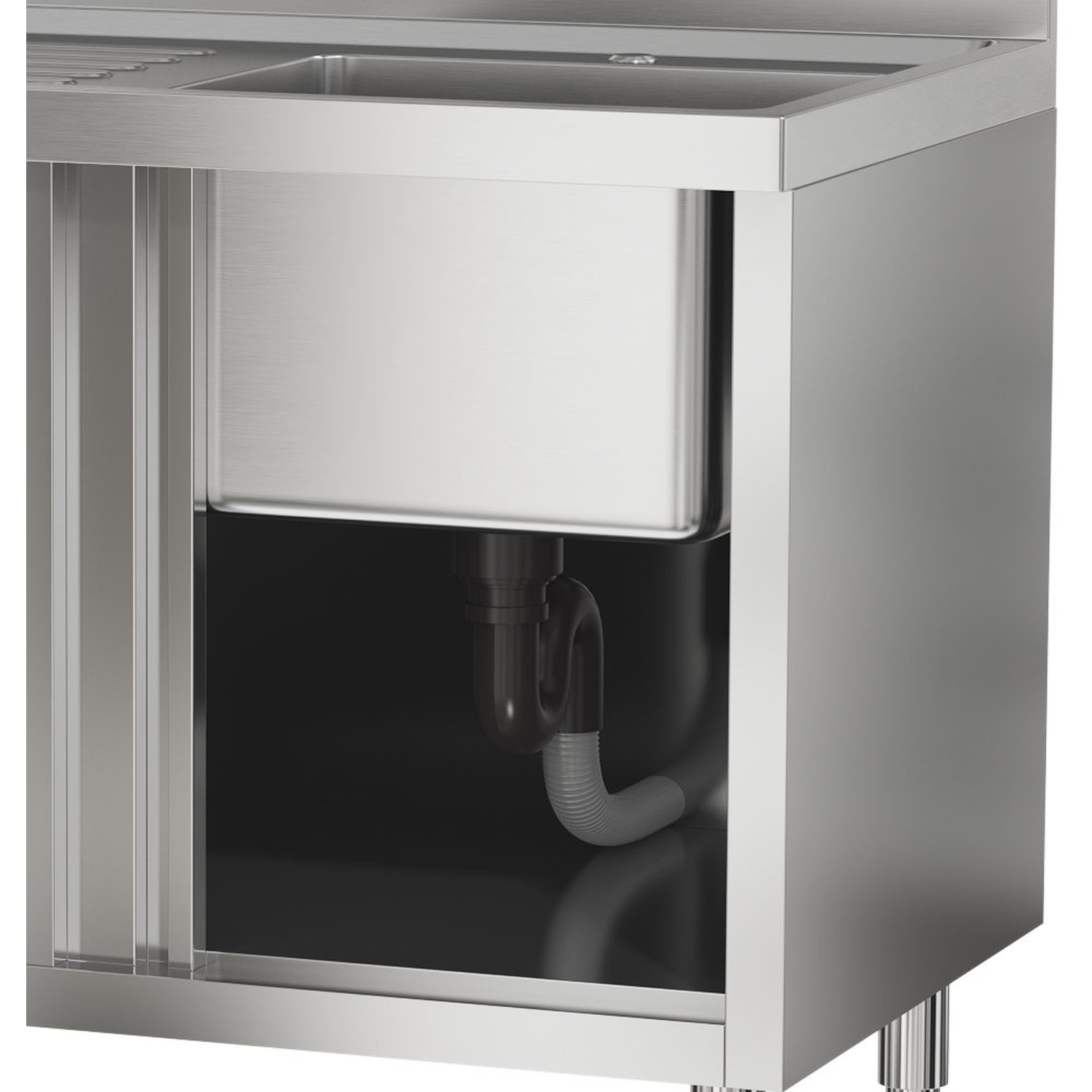 Freestanding Kitchen Sink Cabinet with Splashback and Sliding Doors