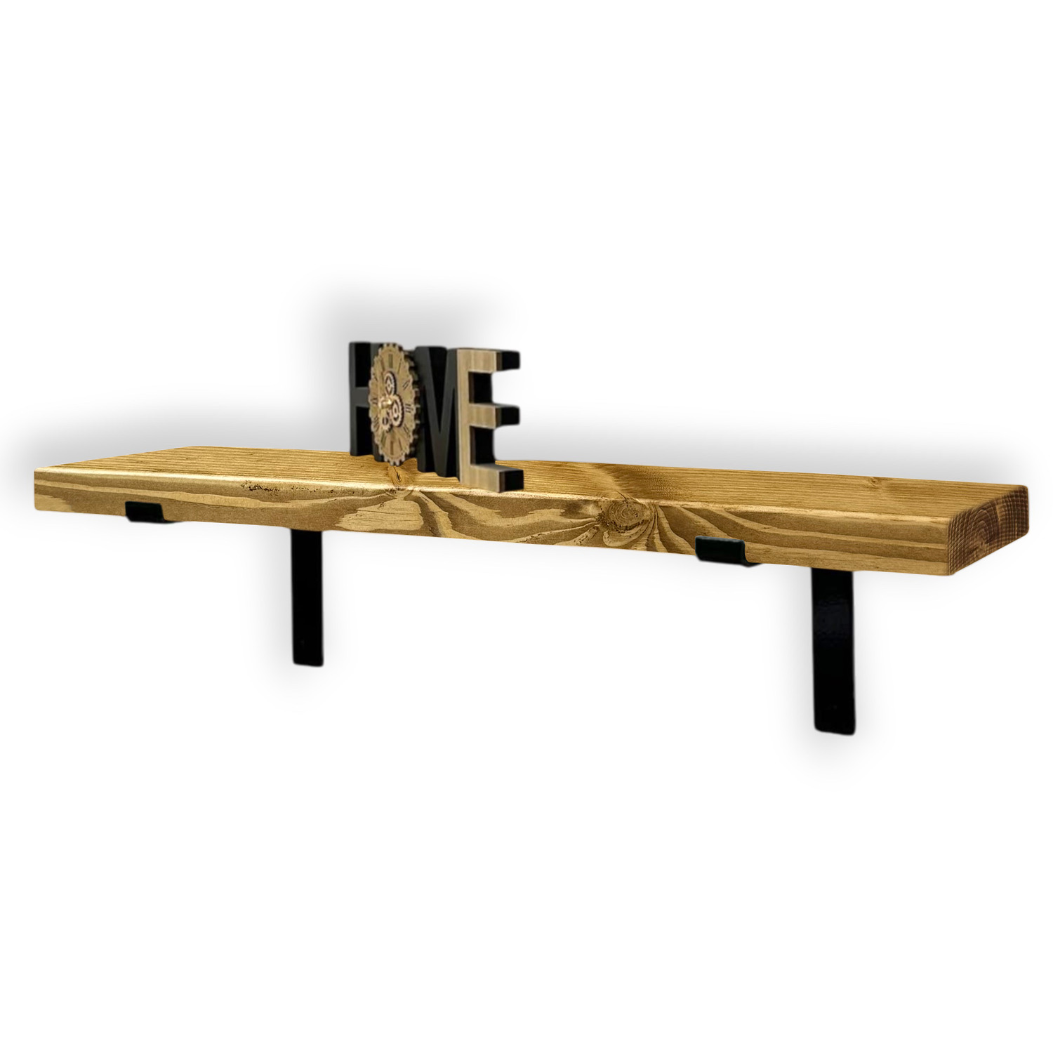 Rustic Wooden Shelf Dark Oak Handcrafted Shelf with Inverted Brackets