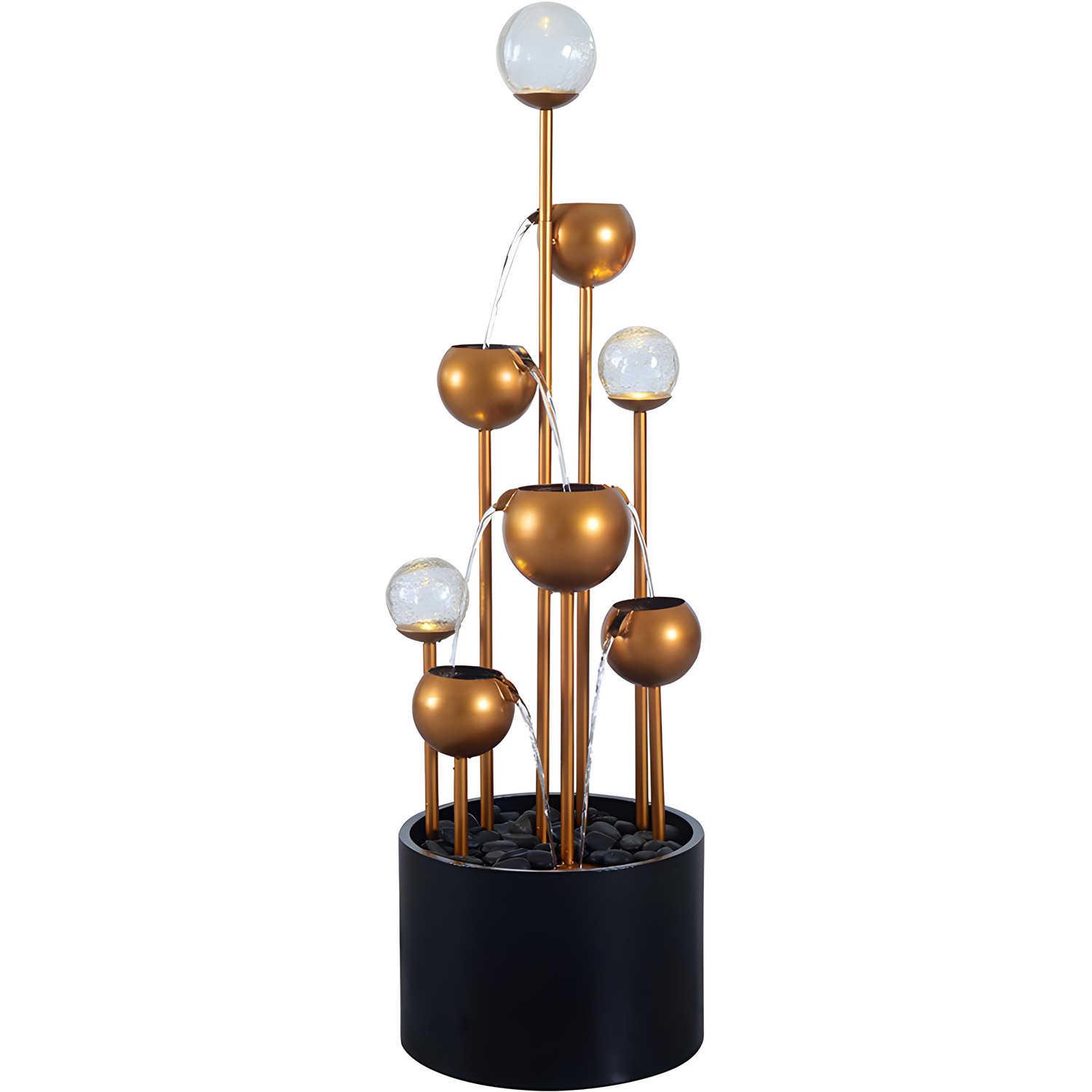 Golden Orb Cascading Tiered Garden Water Feature with LED Lights 120cm