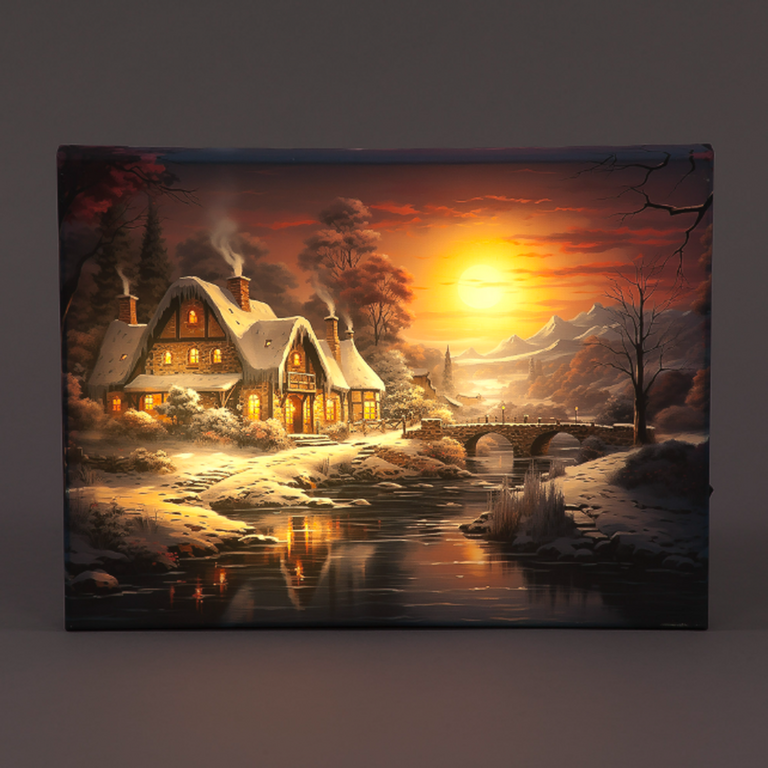 SnowTime Battery Operated LED Canvas with Winter House Scene