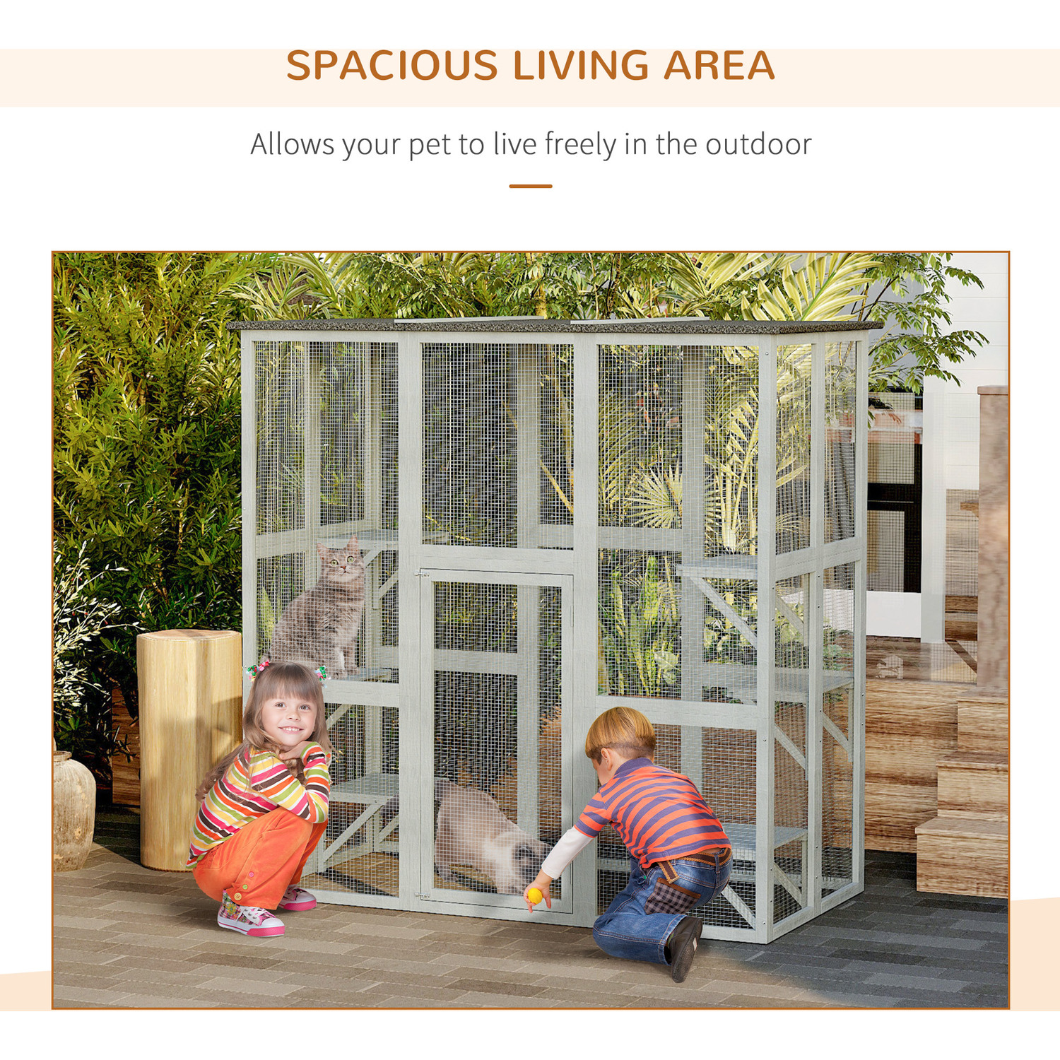 PawHut Catio Cat Outdoor Enclosure with Platforms