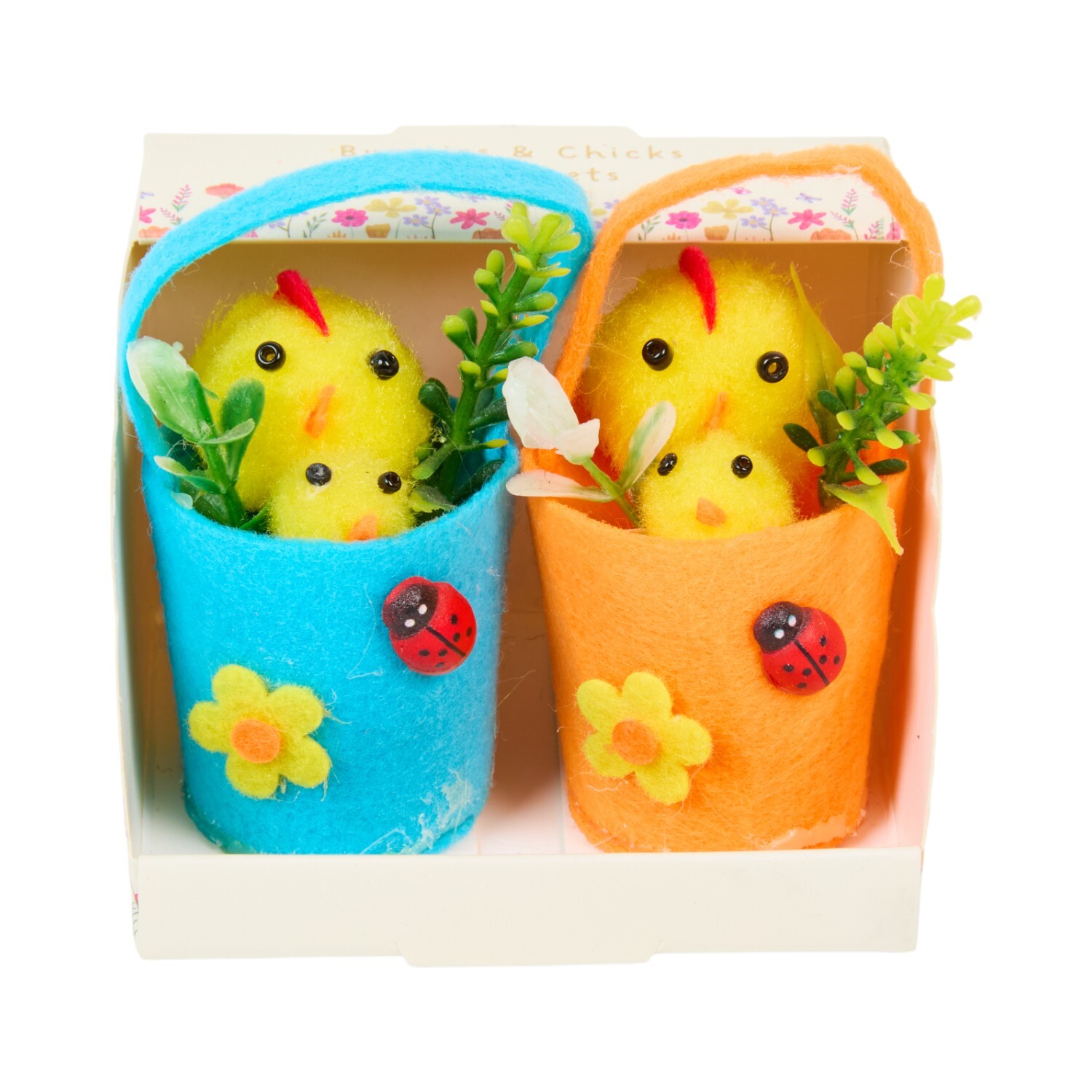 Two Bunnies In Felt Buckets