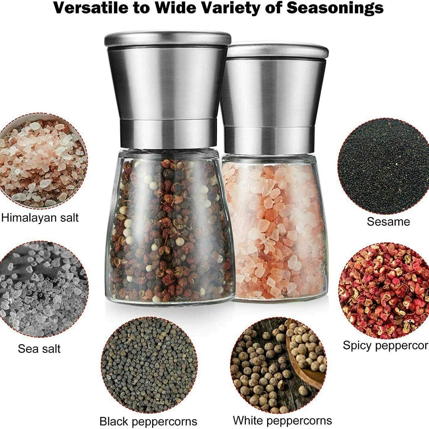 Salt and Pepper Grinder Set Stainless Steel Glass Shaker Blade Grinder
