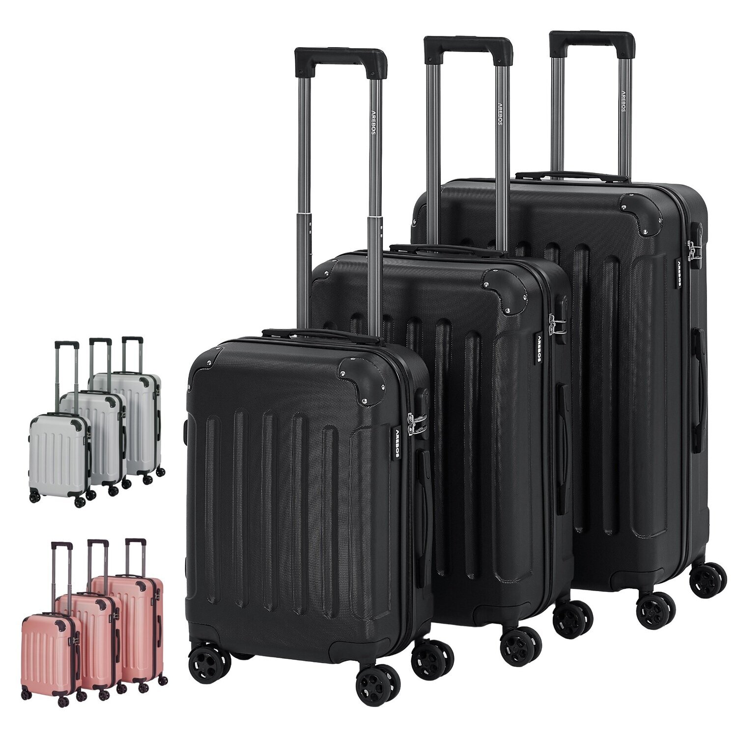 Set of 3 ABS Hard Shell Travel Suitcases With Telescopic Handle
