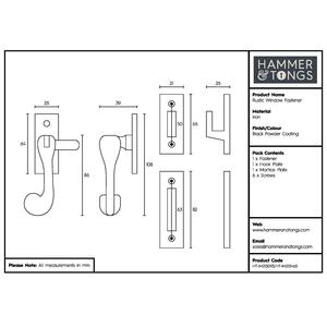 45x110mm Right Handed Rustic Window Fastener Black