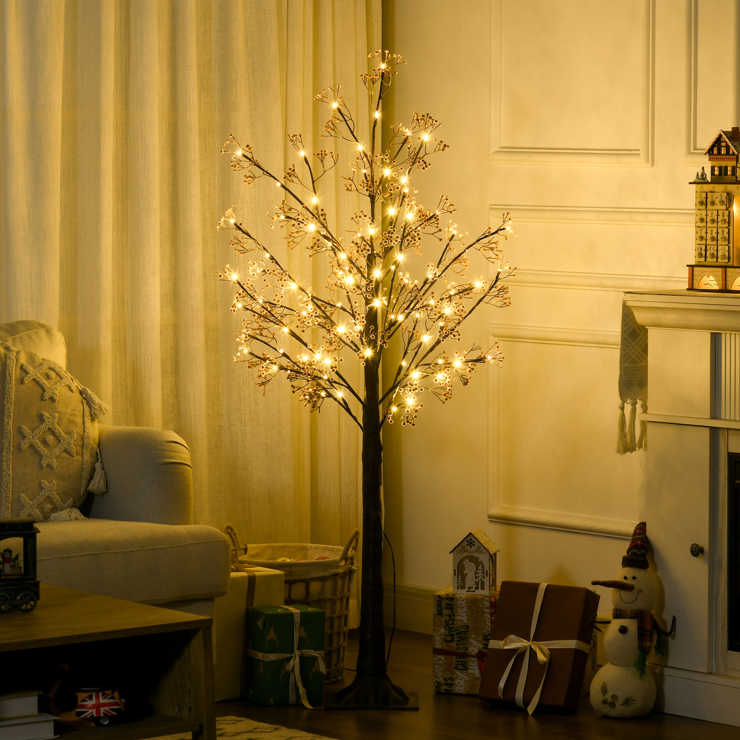 HOMCOM Artificial Gypsophila Tree with Lights Baby Breath Flowers