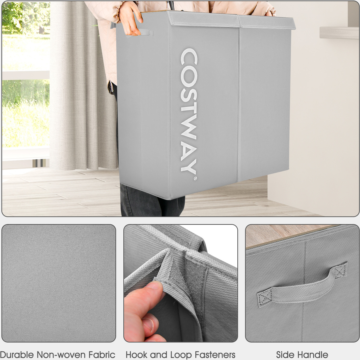 105L Laundry Hamper with Lid-Grey