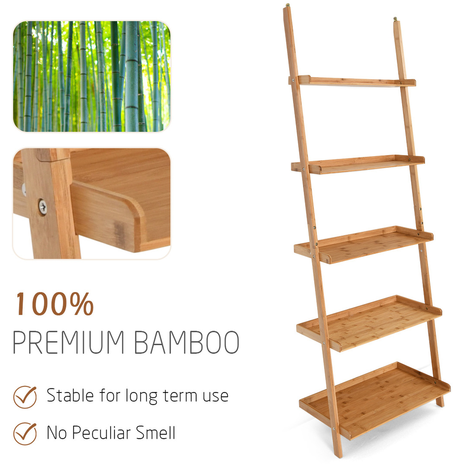 5-Tier Ladder Shelf Display Shelving-Natural